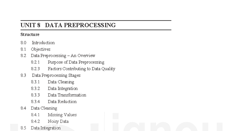 Unit 8: Data Preprocessing Overview and Techniques for Data Quality ...