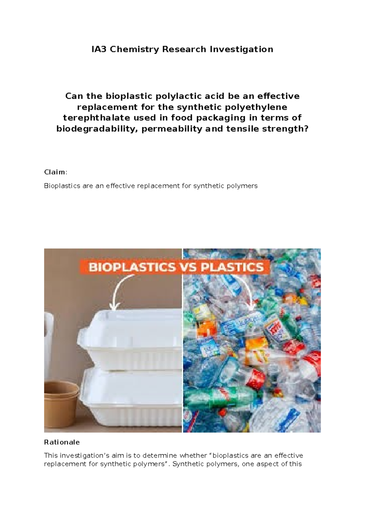 CHEM IA3 - Investigating PLA as a Biodegradable Alternative to PET ...