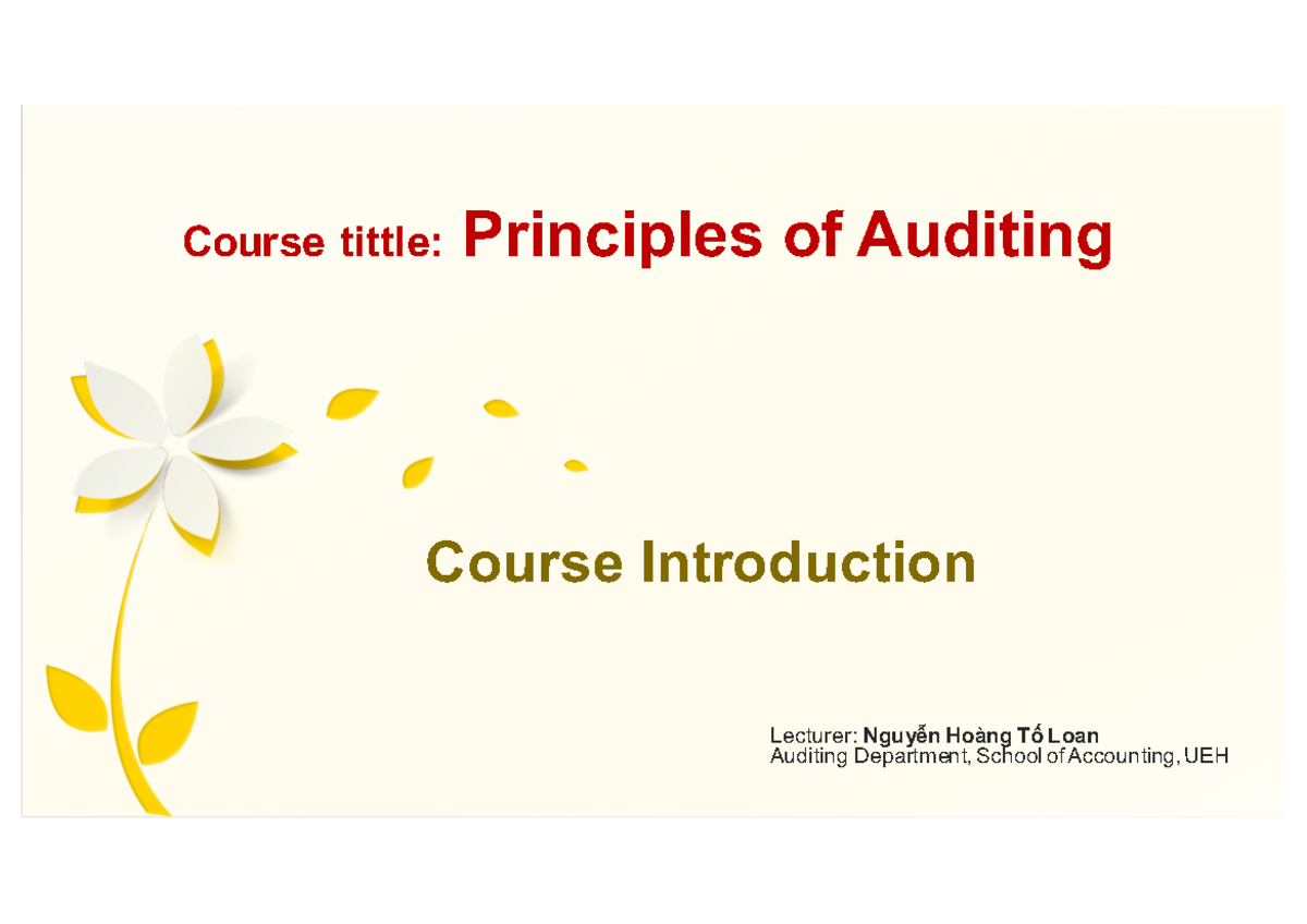 Course Introduction - Lecturer: Auditing Department, School of ...
