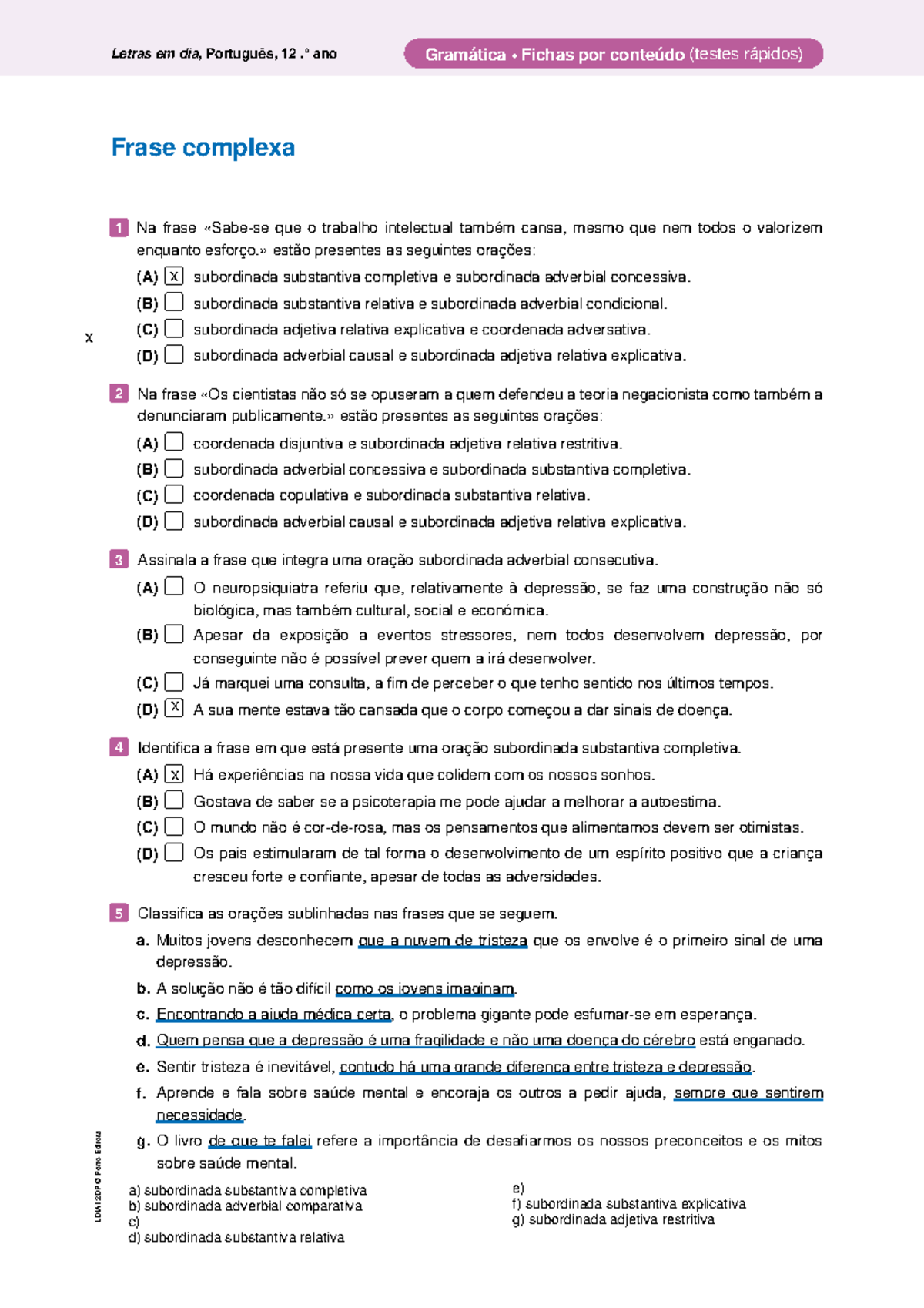 4.LDIA12 Frases Complexas e Orações - Gramática 12° Ano - Studocu