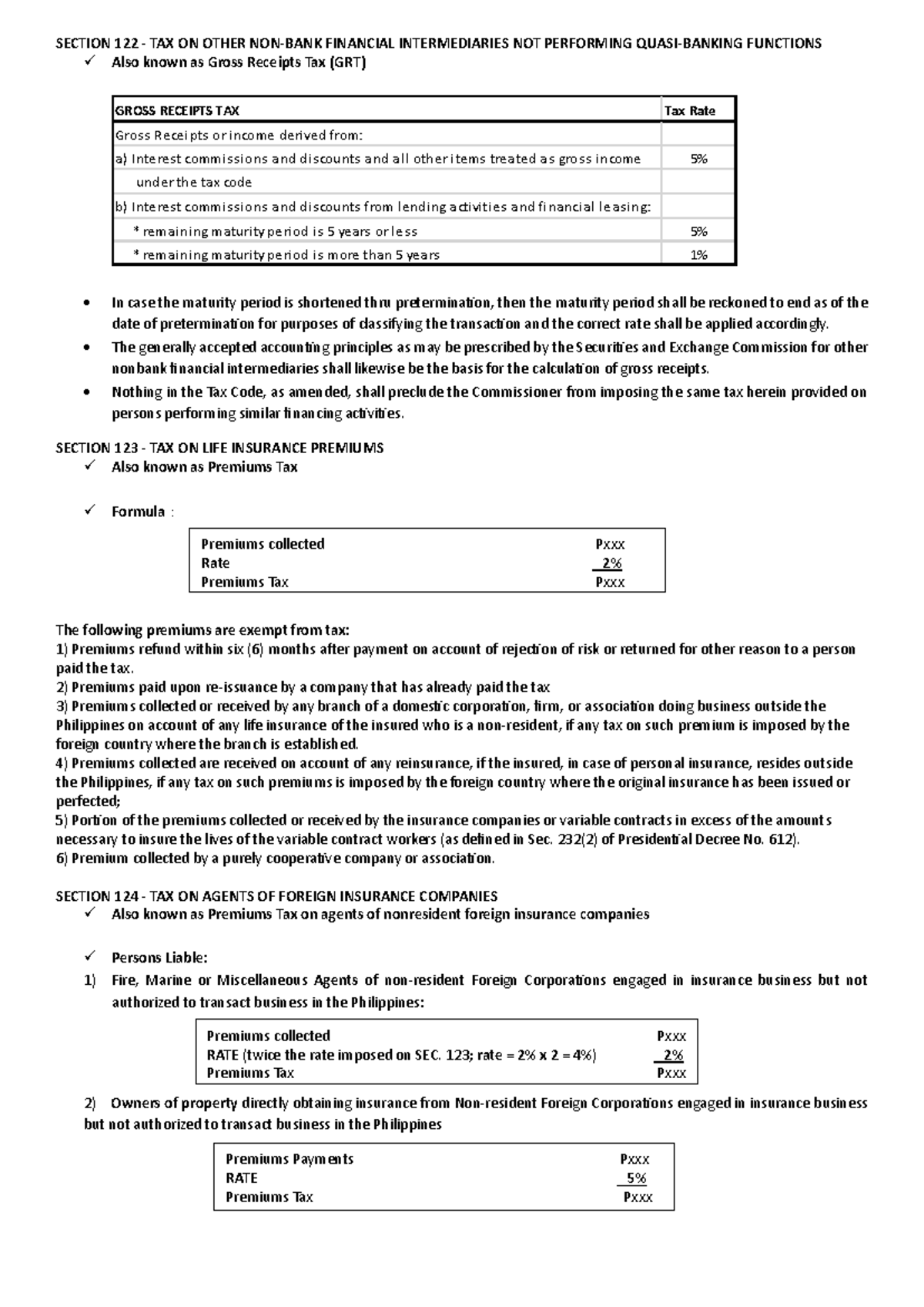 Percentage Tax: Sections 122 to 127 Overview and Implications - Studocu