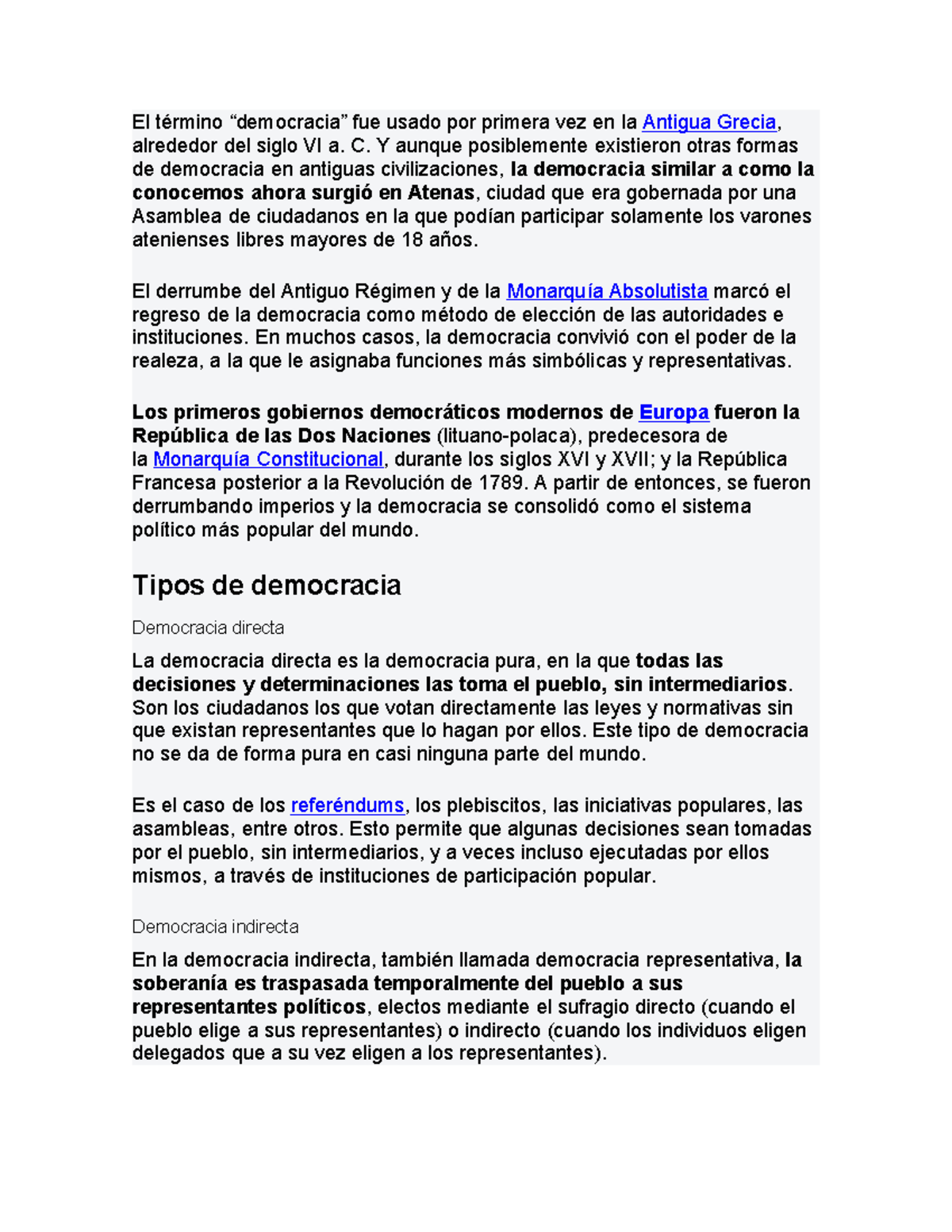 Democracia: Orígenes, Tipos y Características Esenciales - Studocu