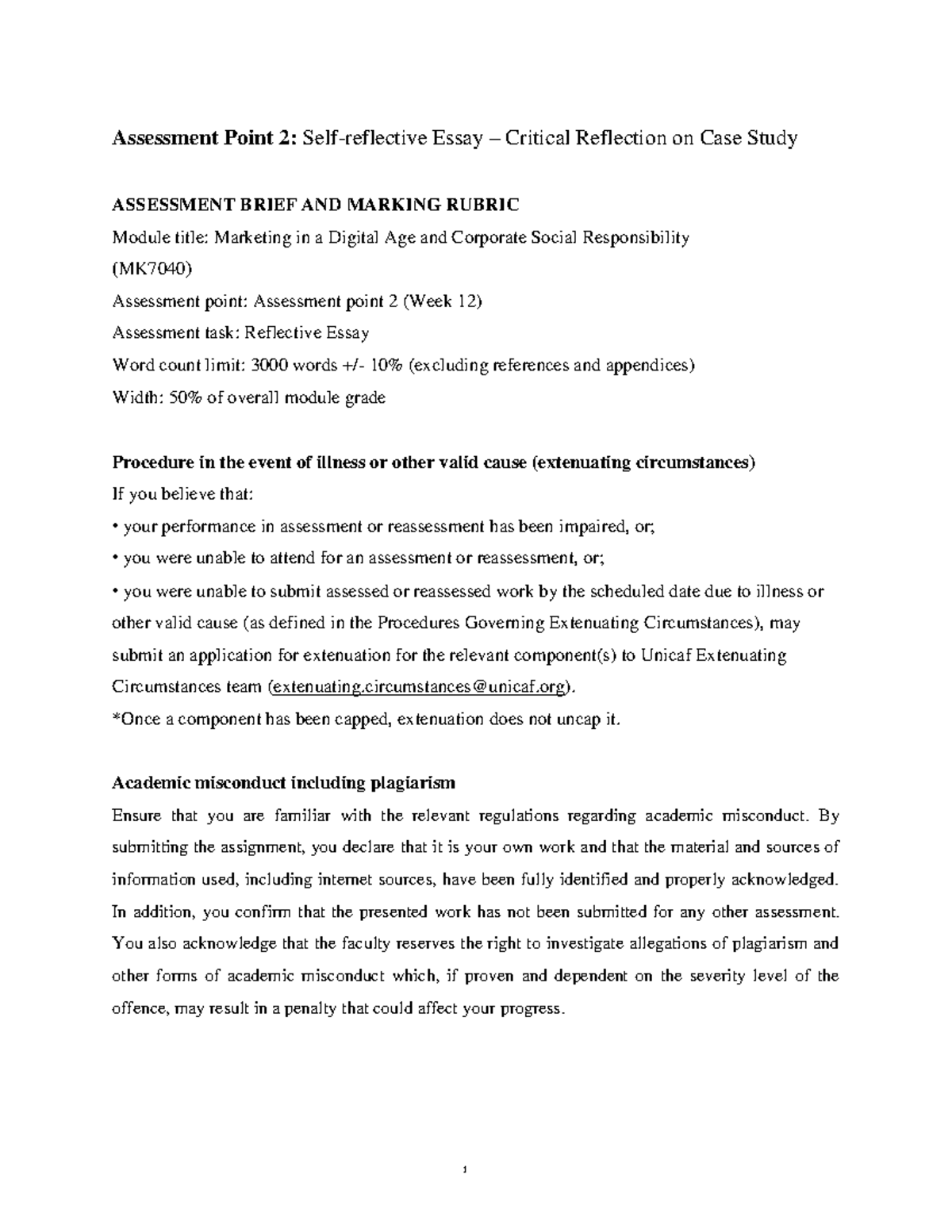 Self-Reflective Essay Brief for MK7040 Assessment Point 2 - Studocu