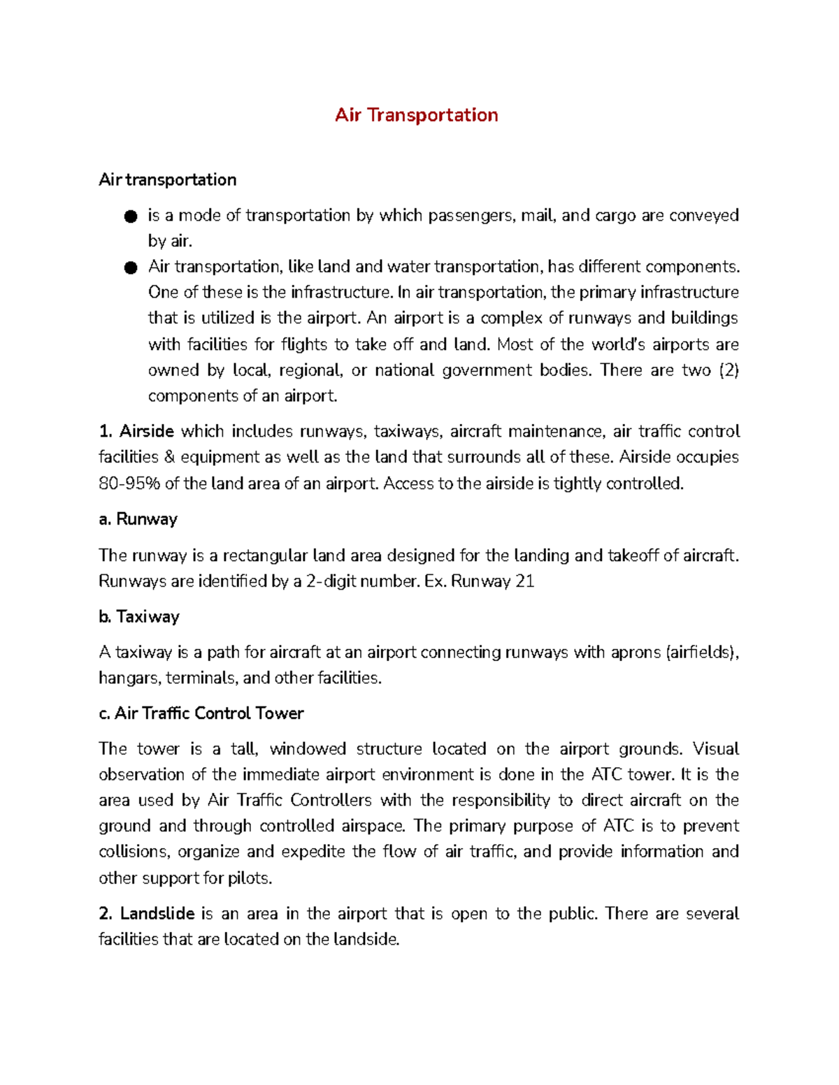 Air Transportation Overview - Study Guide for AT101 - Studocu