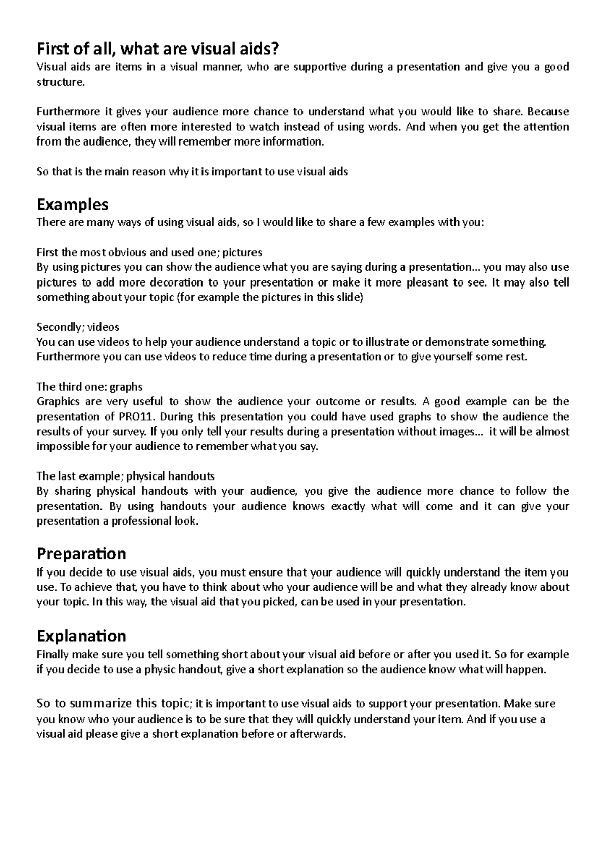 Visual Aids in English Presentations: Importance and Examples - Studeersnel
