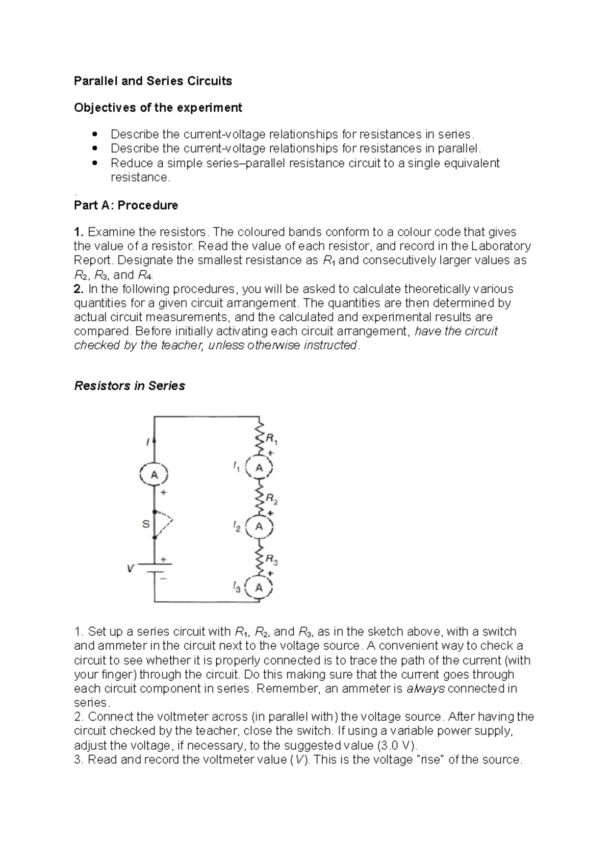 Grade 11-1 Parallel and Series Circuits Experiment Notes - Studocu