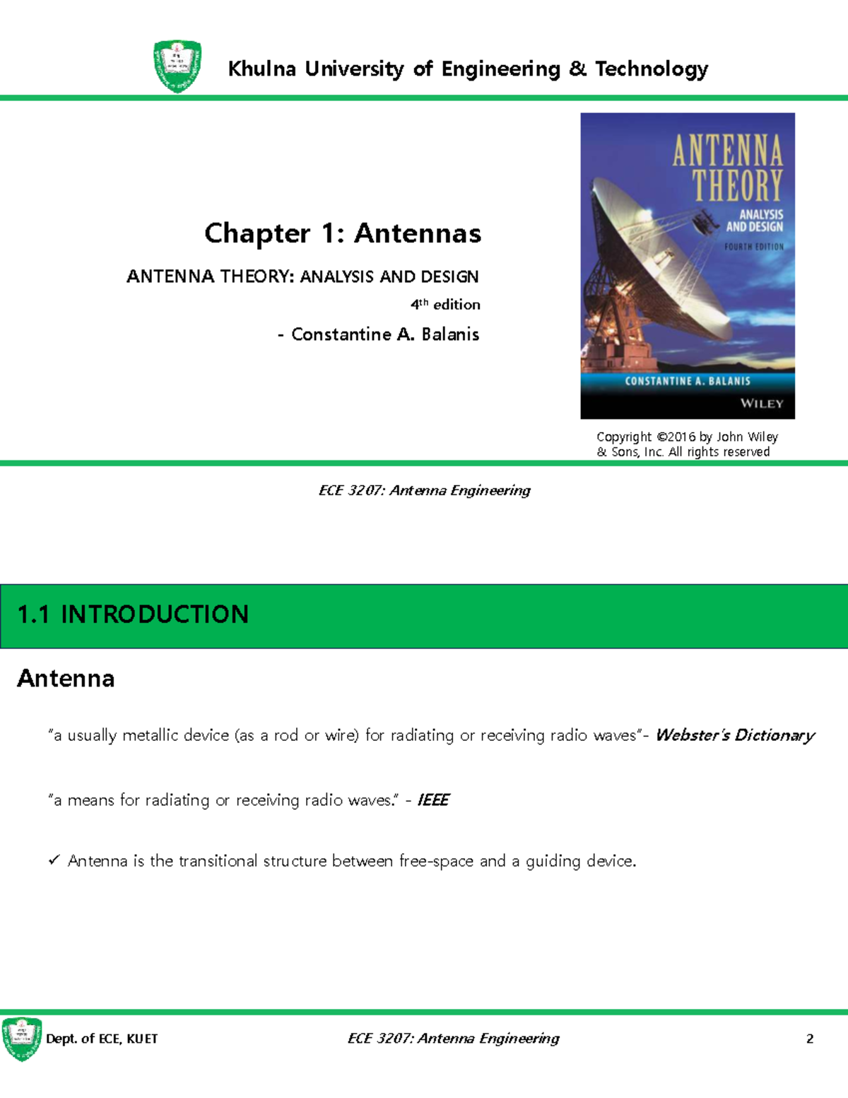 ECE 3207: Antenna Engineering - Chapter 1 Notes on Antennas - Studocu