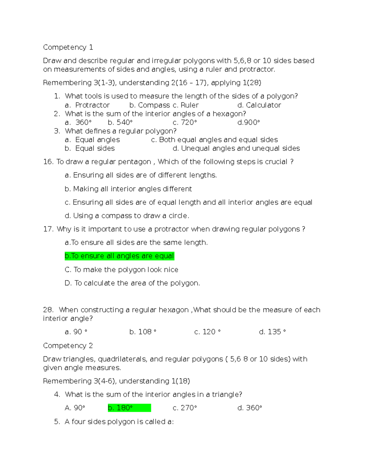 Competency 1-3: Drawing Regular & Irregular Polygons in Math - Studocu