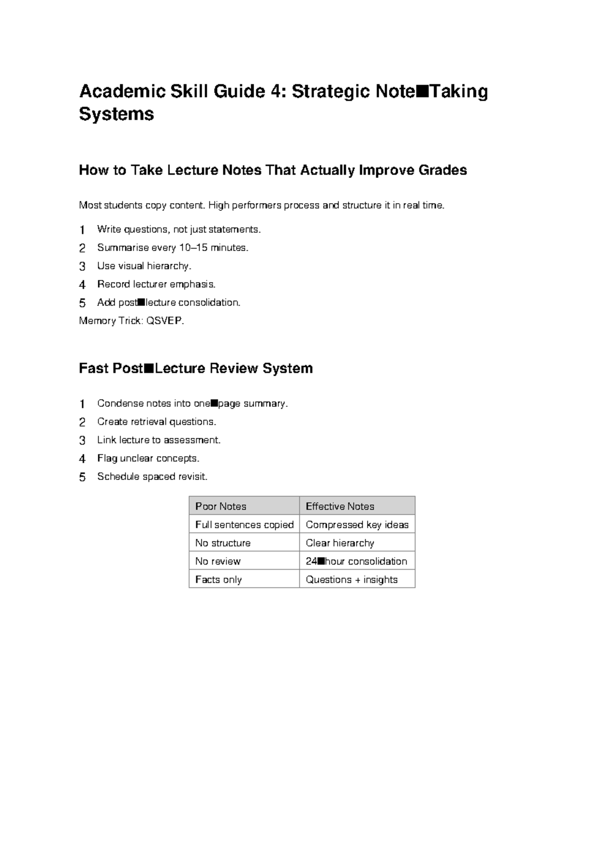 Academic Skill 4 Note Taking - Academic Skill Guide 4: Strategic ...