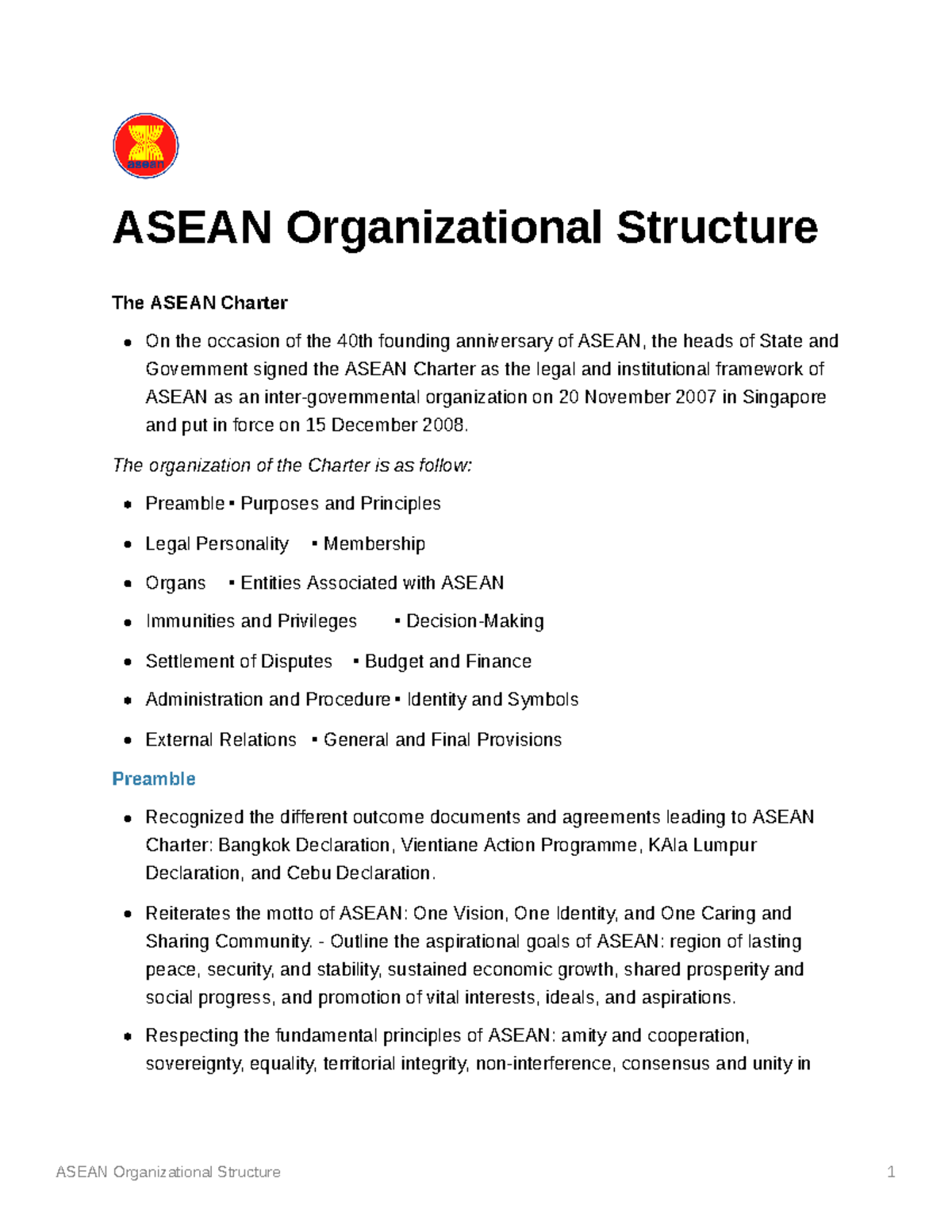 ASEAN Organizational Structure: An In-Depth Analysis and Overview - Studocu