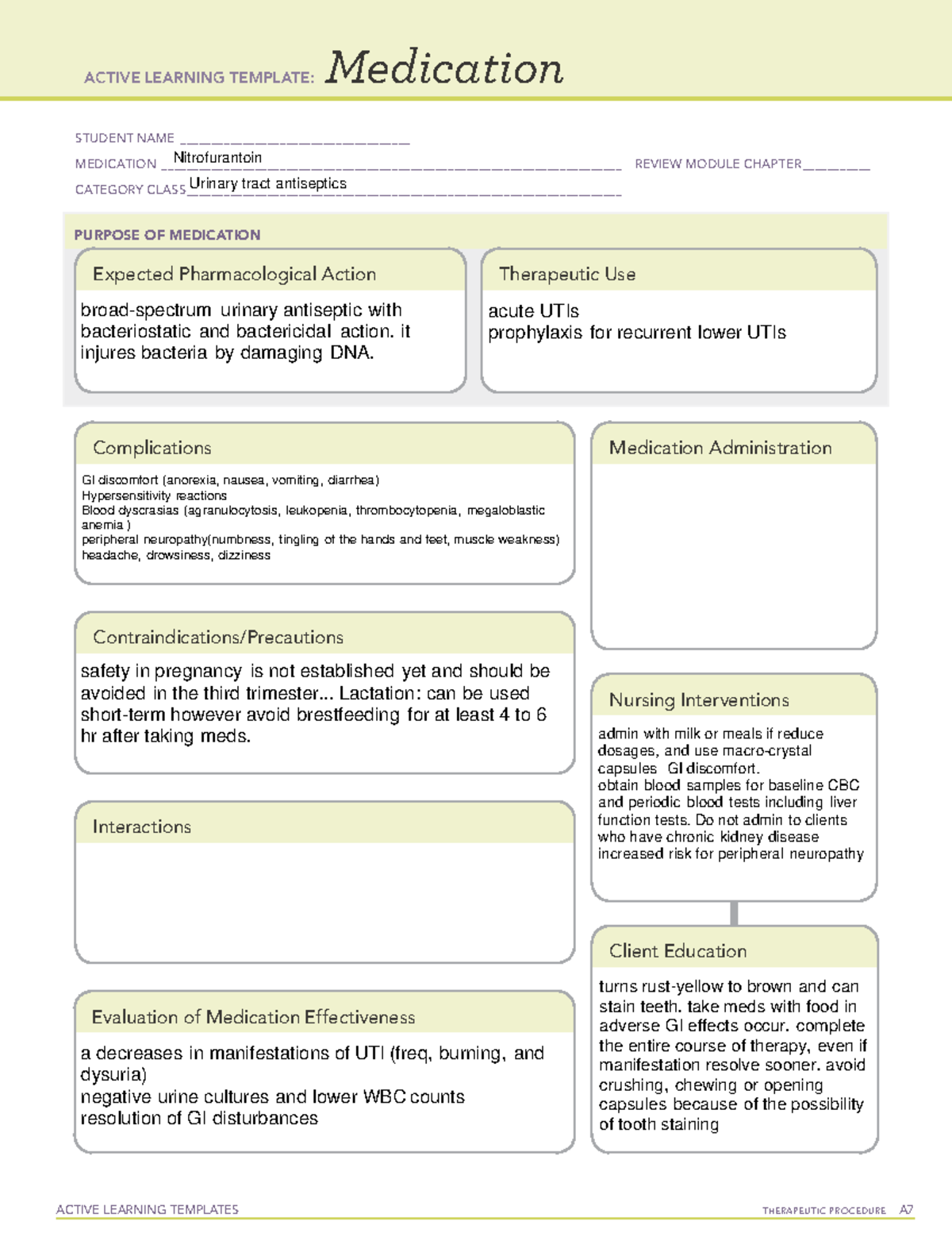 Nitrofurantoin ATI medication template 2020 - ACTIVE LEARNING TEMPLATES ...