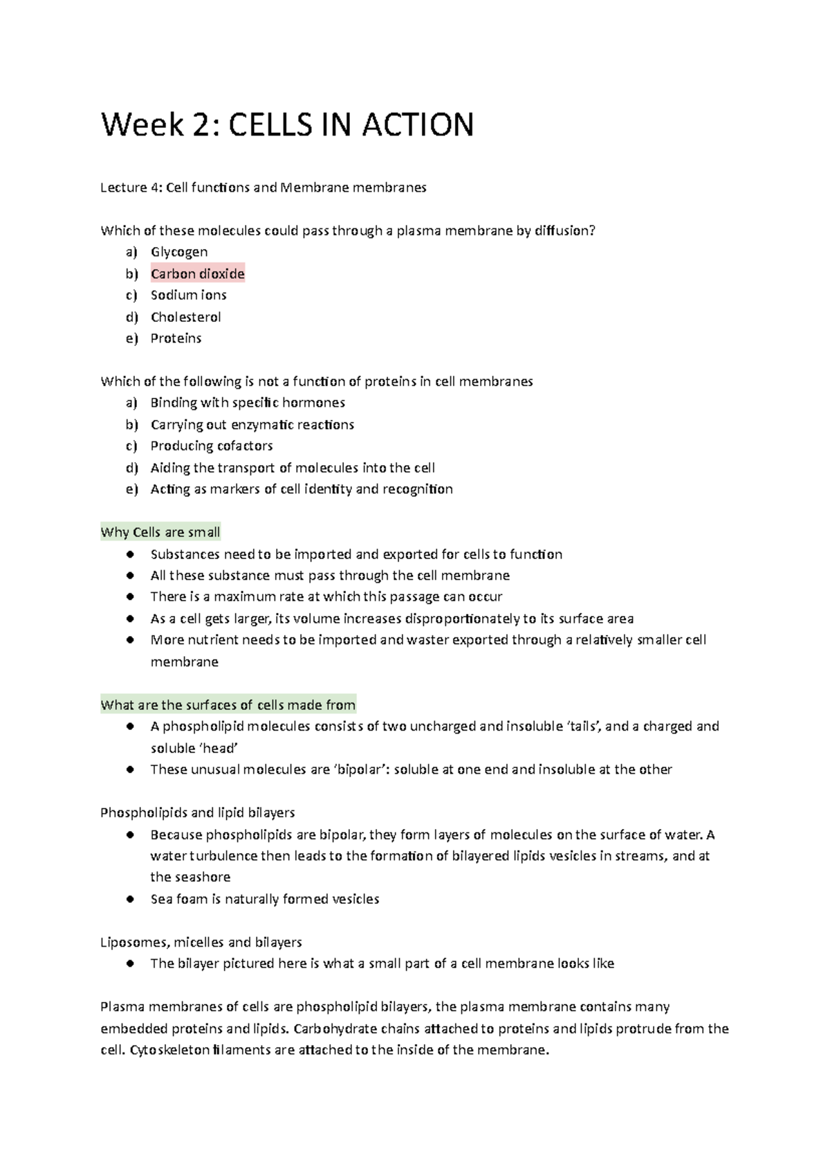 BIOL1210 Week 2 Lecture Notes: Cells, Membranes, and Tissues Overview ...