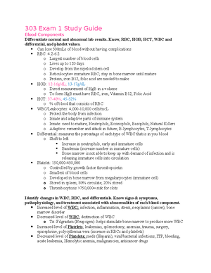 Blood Study Guide - Exam 1 Study Guide Blood Components Differentiate ...