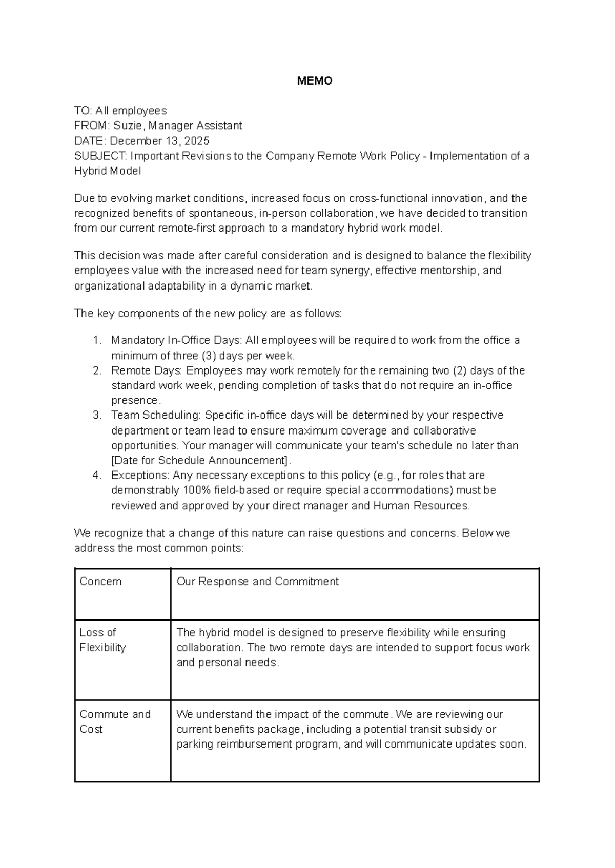 MEMO: Important Revisions to Remote Work Policy Implementation - Studocu