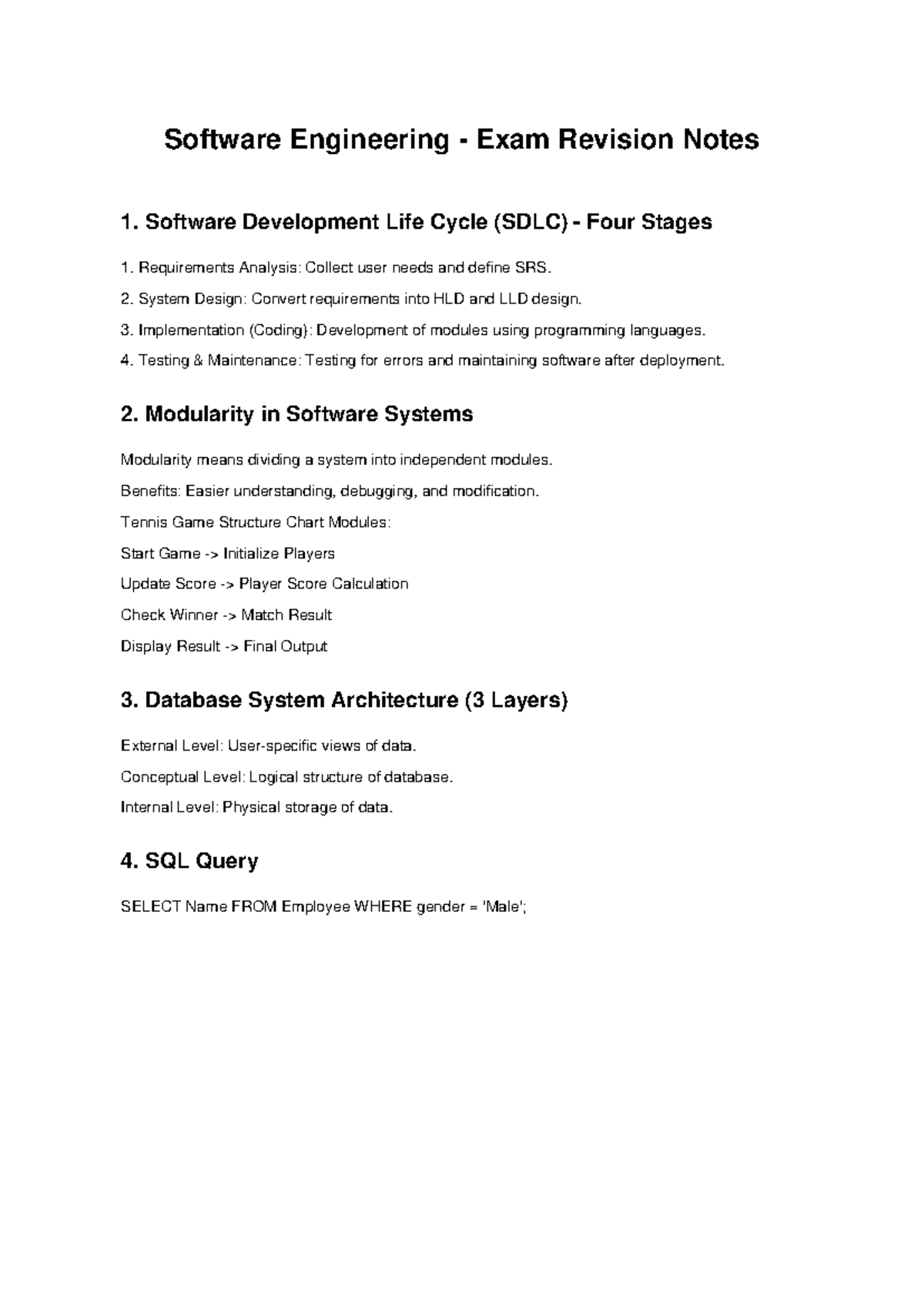 SDLC Exam Revision Notes: Key Concepts and SQL Queries - Studocu