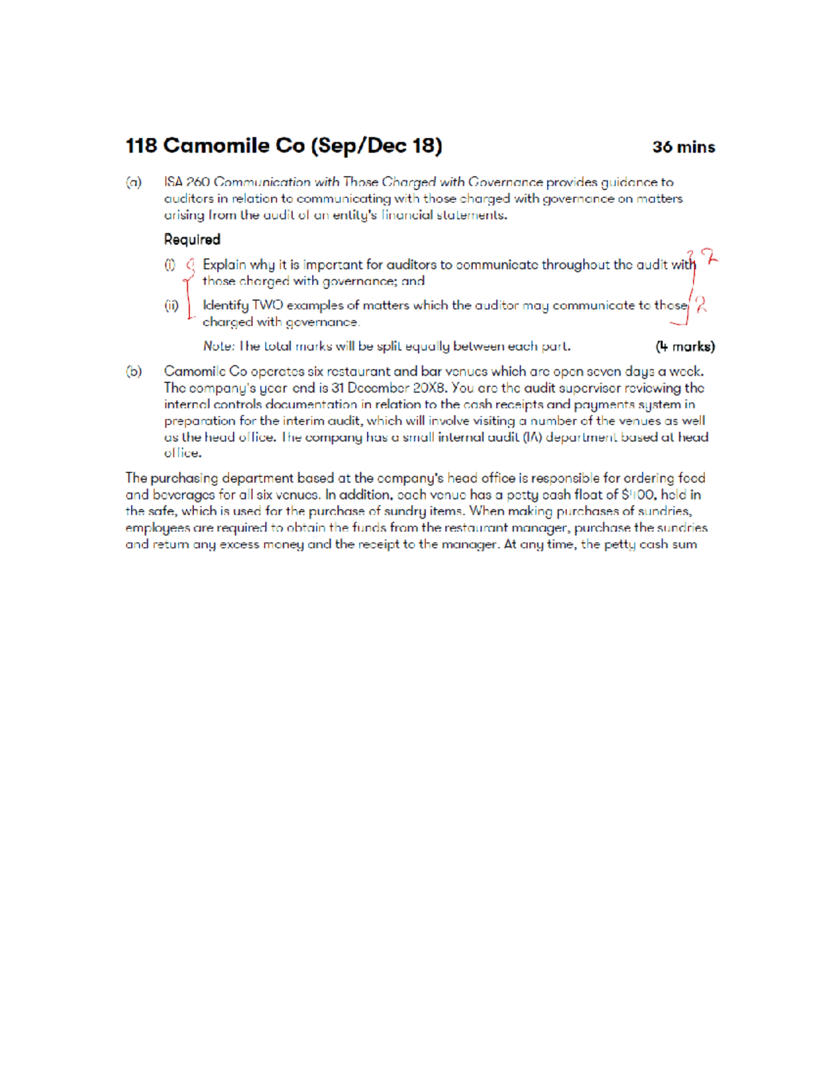 ACCA AA Camomile SD18 - Internal Control Methods & Tests Overview - Studocu