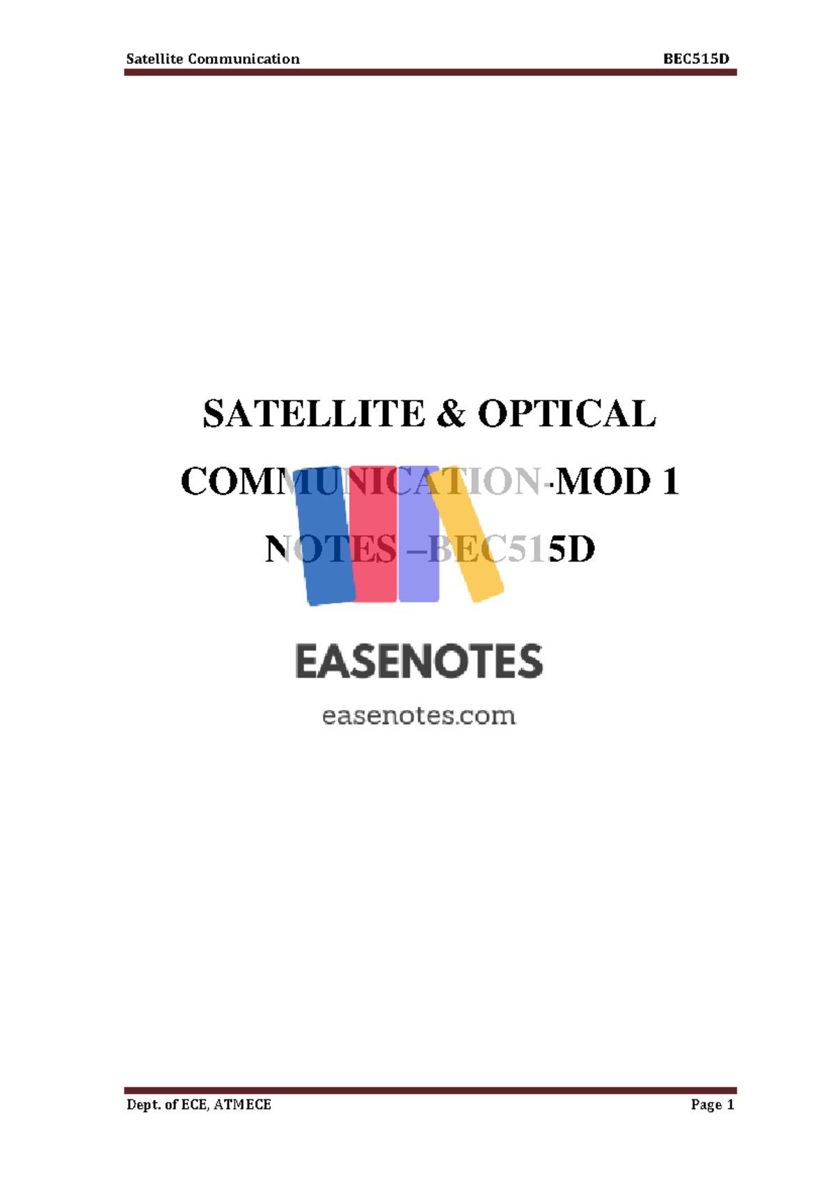 BEC515D Satellite Communication: Comprehensive Notes on Optical Systems ...
