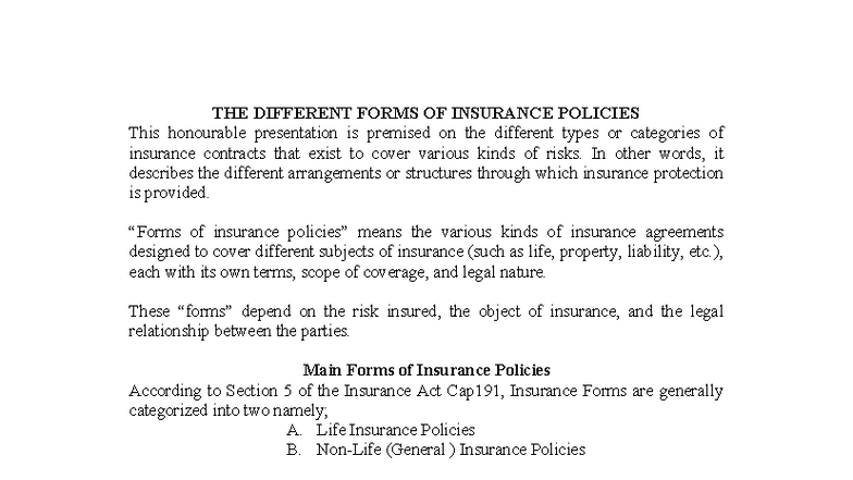 Different Forms of Insurance Policies: Types & Coverage Details - Studocu