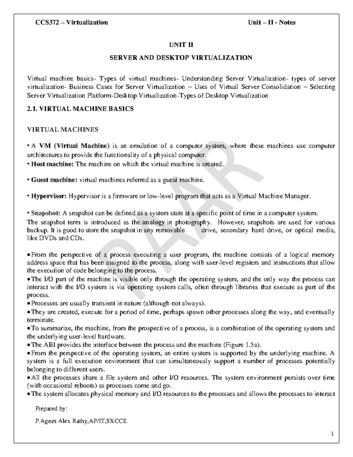 UNIT-II - CCS372 - Virtualization - Prepared by: P Alex Rathy,AP/IT ...