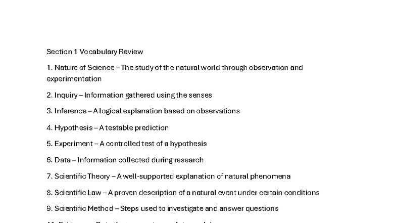 D671 Vocabulary Review: Key Concepts in Science and Energy - Studocu