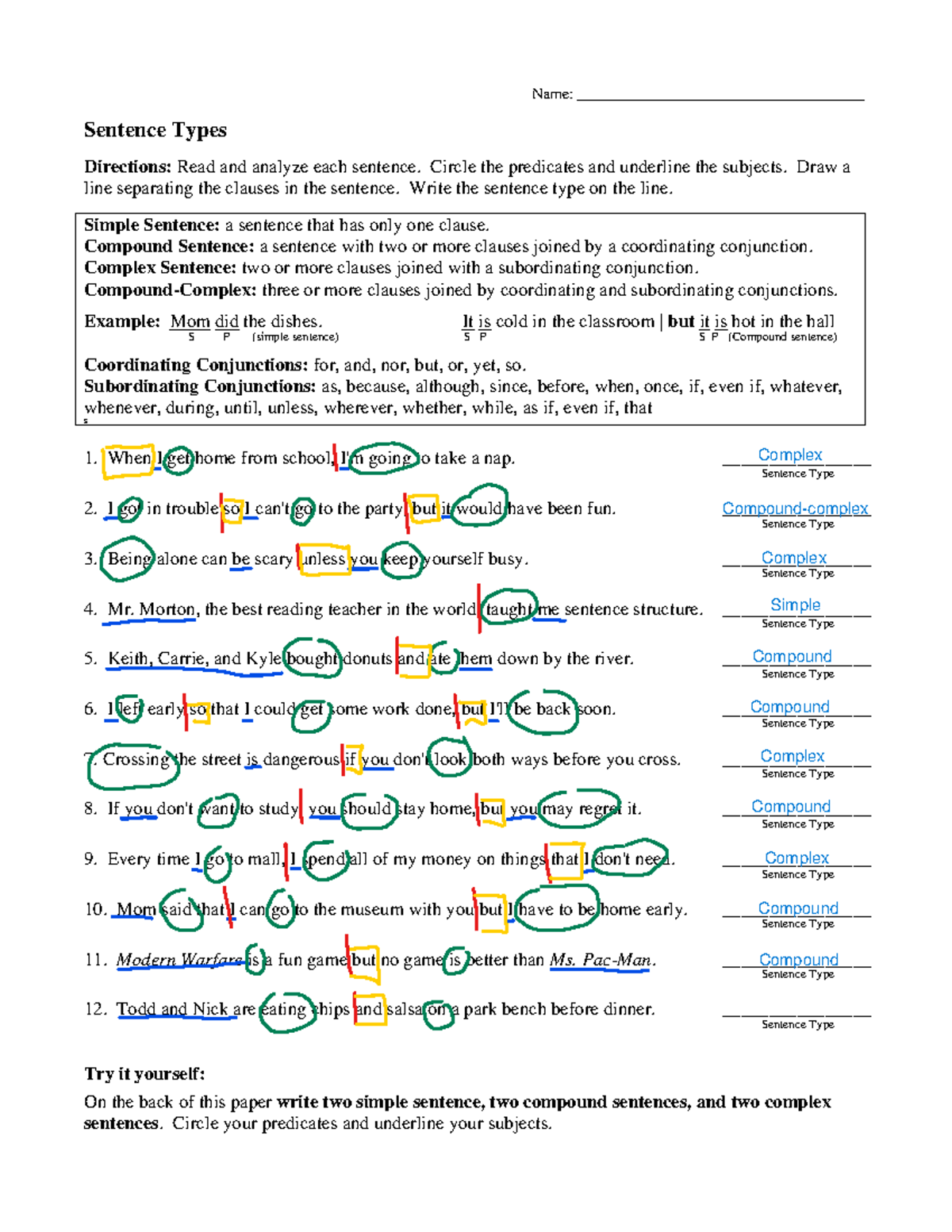 Sentence Types Analysis: Simple, Compound, and Complex Sentences - Studocu