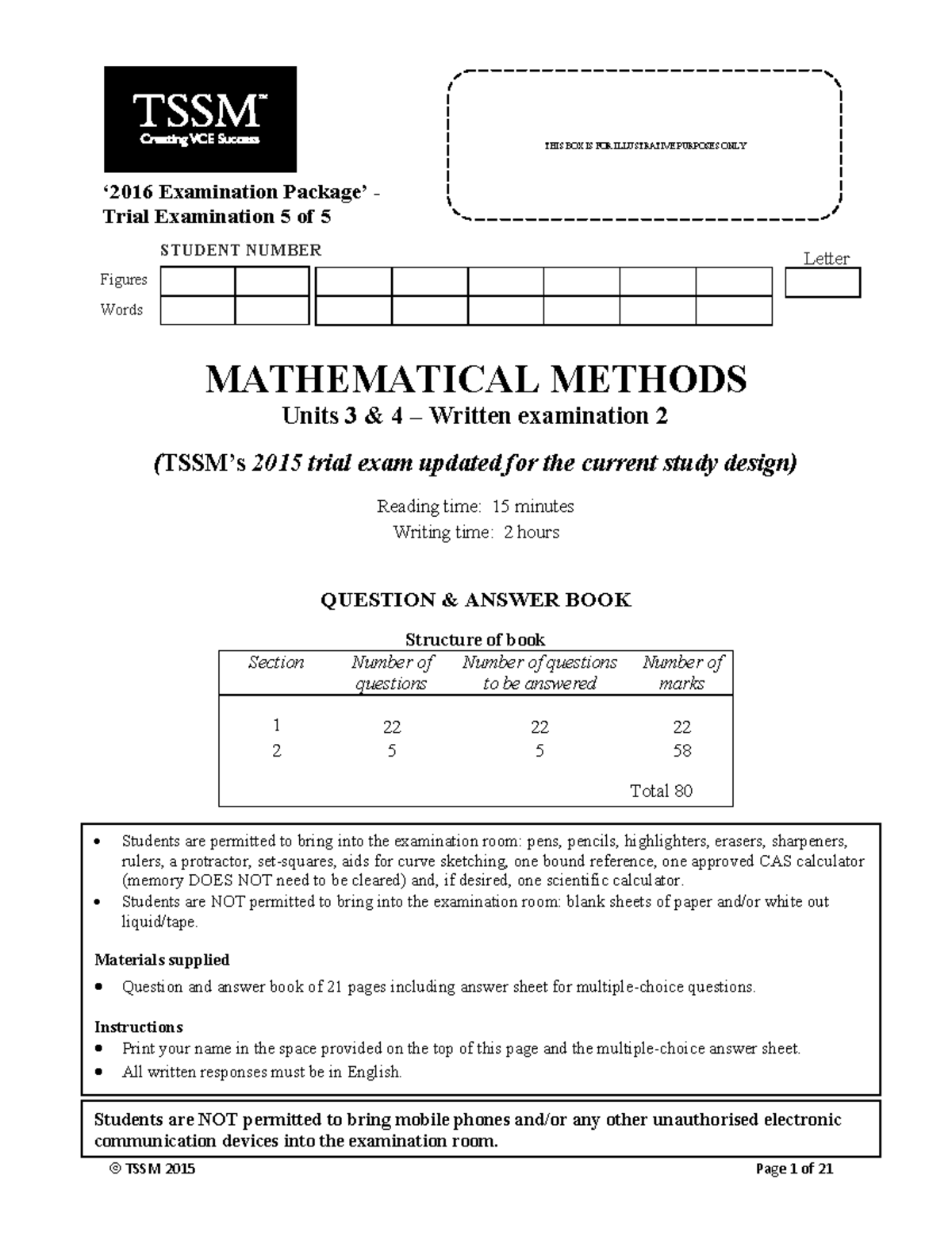 MATHMETH 2015 Trial Exam 2 - Comprehensive Practice Questions - Studocu