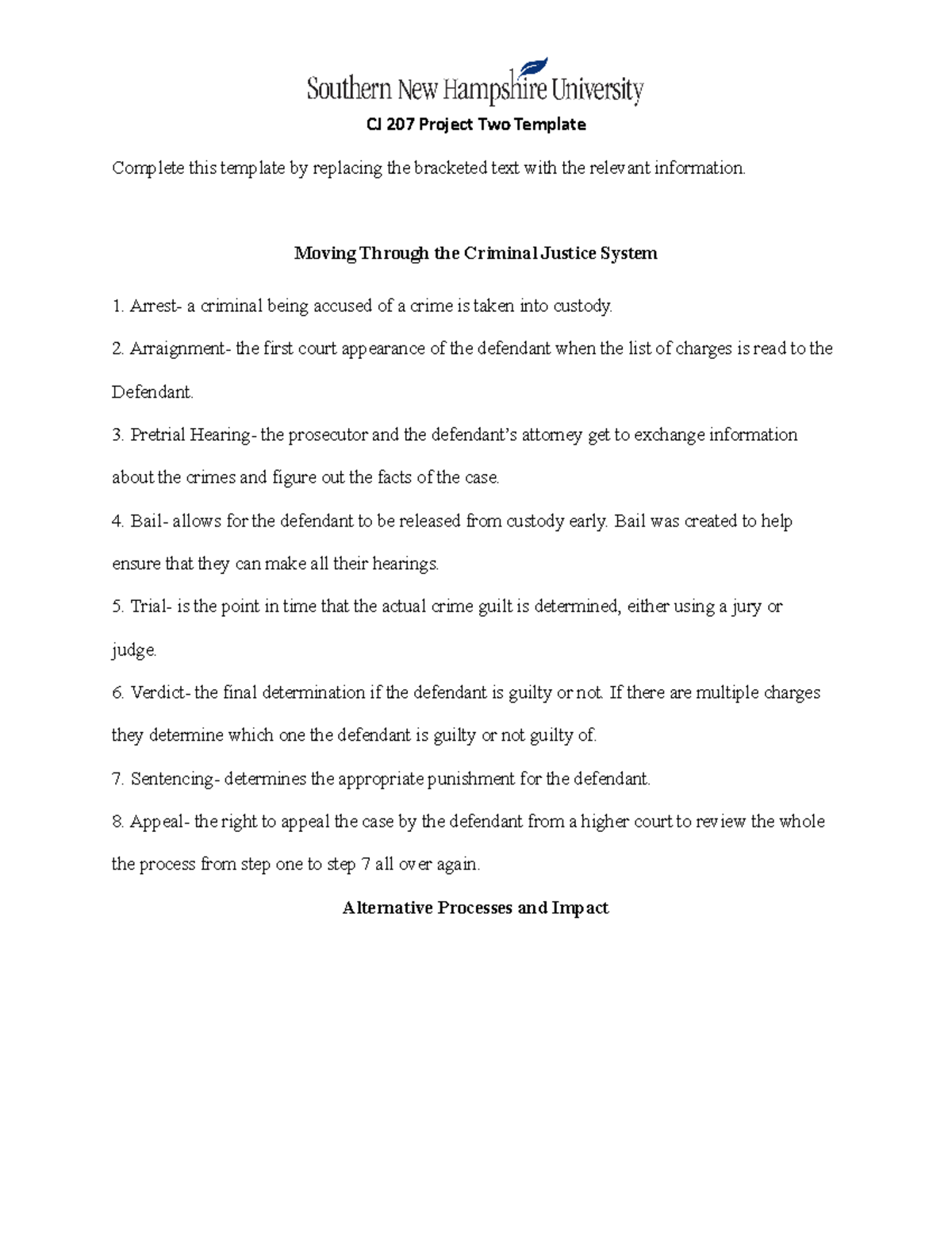 CJ 207 Project Two: Understanding Criminal Justice Processes - Studocu