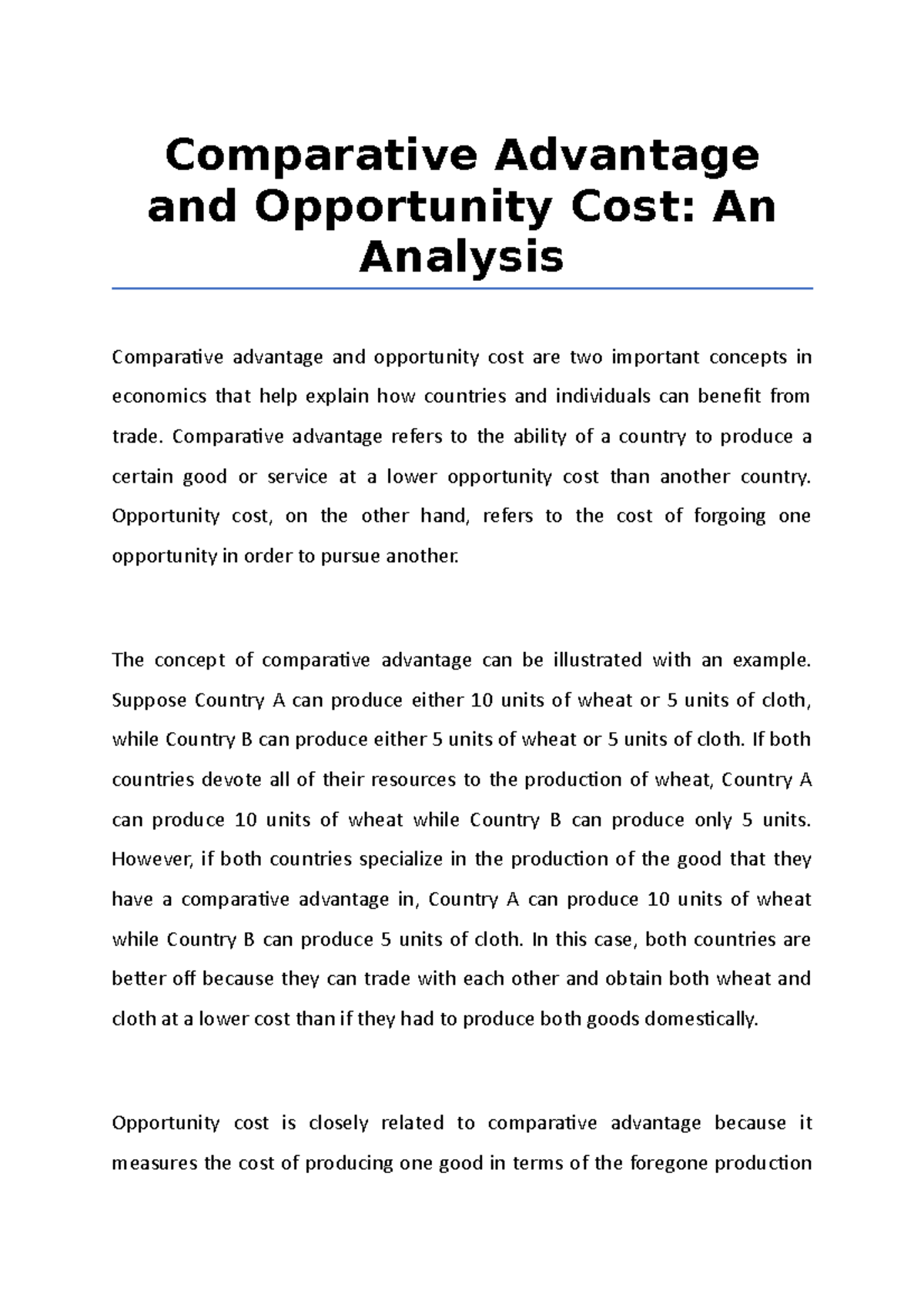 Comparative Advantage & Opportunity Cost: An Economic Overview - Studocu
