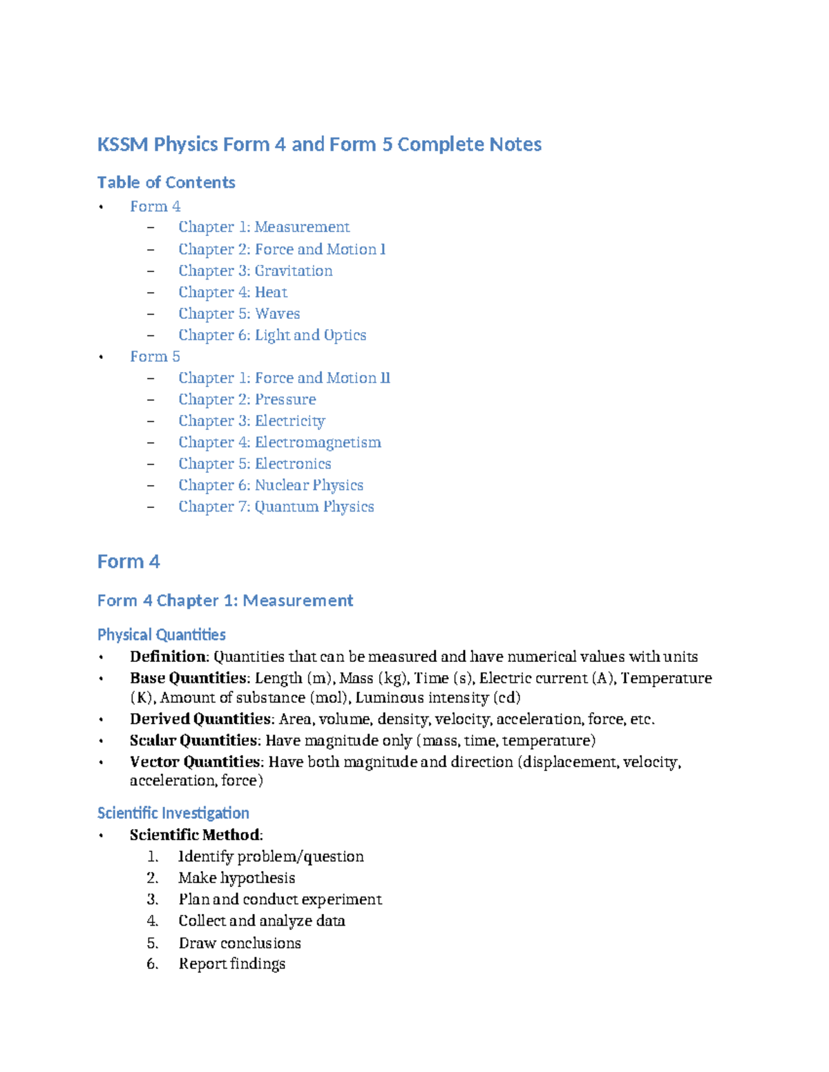 KSSM Physics Form 4 & 5 Comprehensive Notes Overview - Studocu