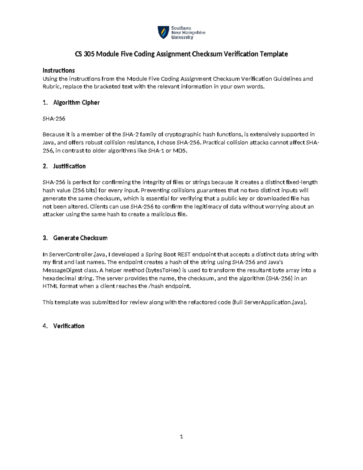 CS 305 Module 5 Coding Assignment: Checksum Verification Guide - Studocu