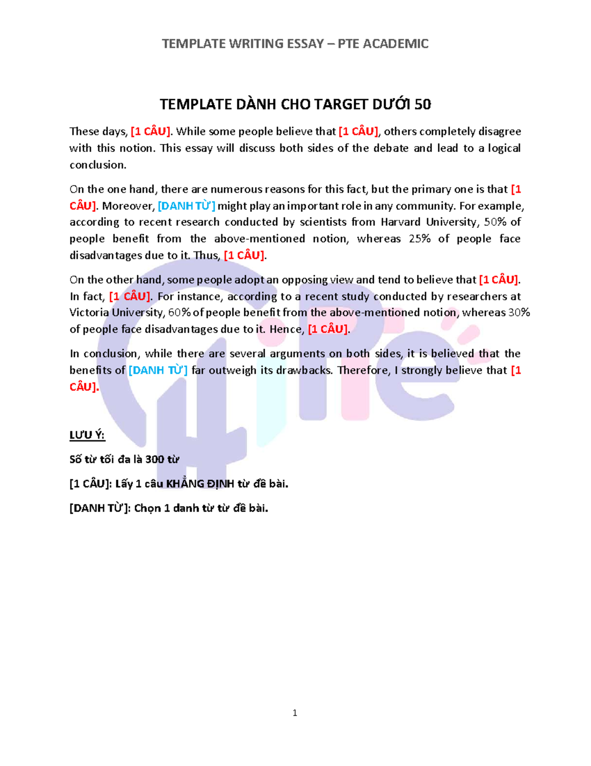 PTE Academic Template for Essay Writing Below 50 Words - Studocu