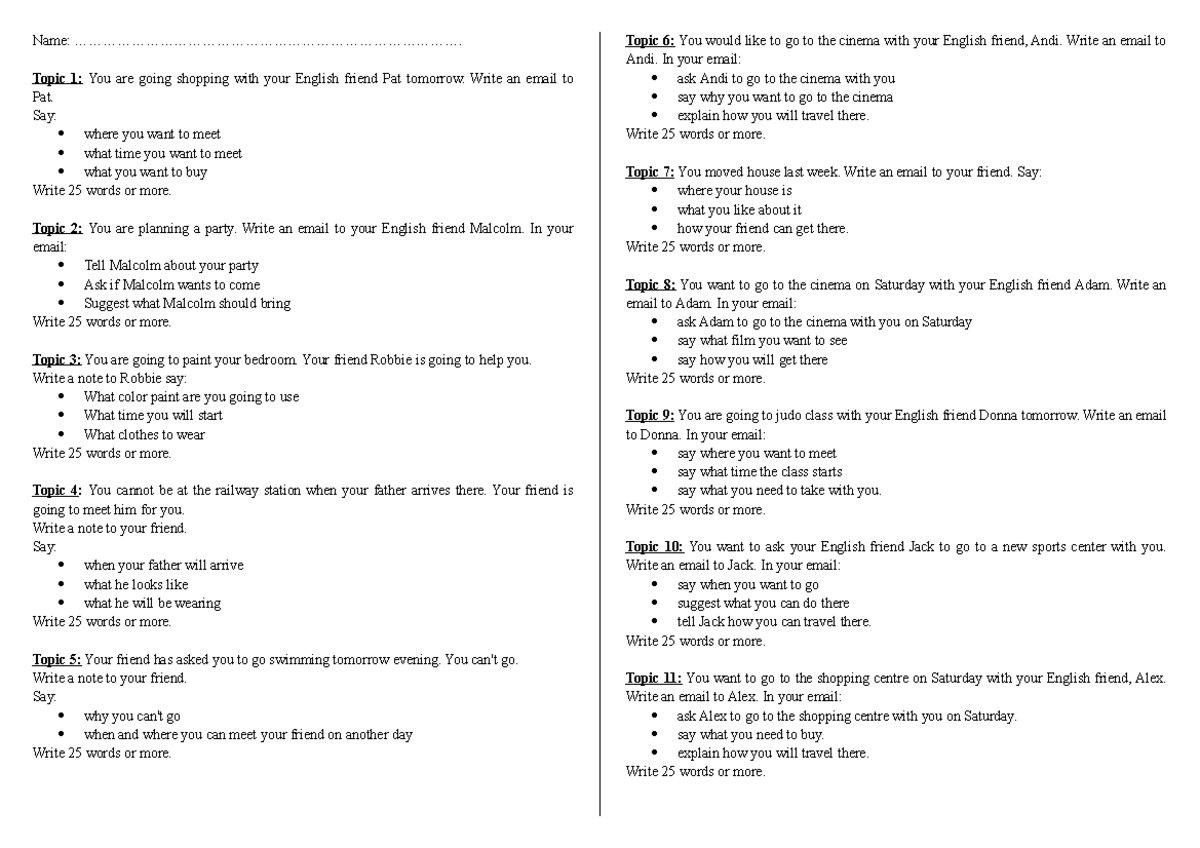 KET Writing Practice: Email & Note Topics for Communication Skills ...