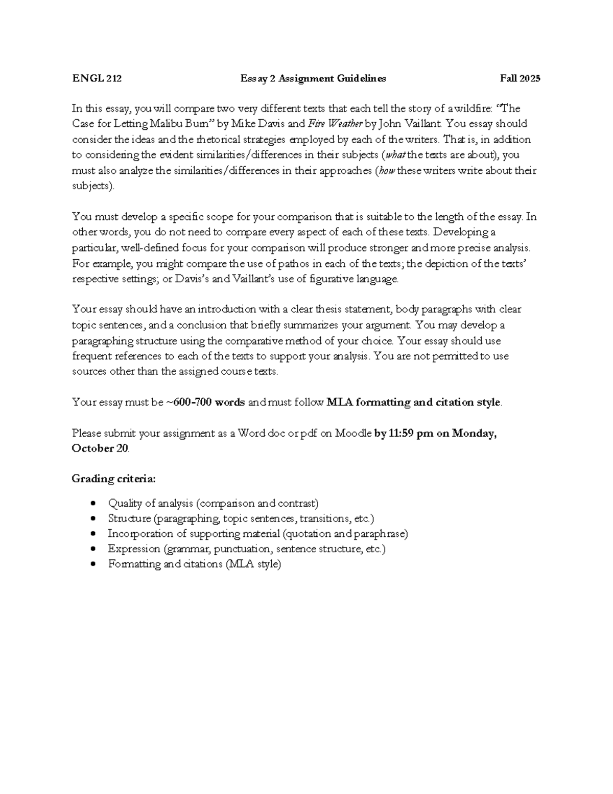 ENGL 212 Essay 2: Comparing Wildfire Narratives in Davis & Vaillant ...