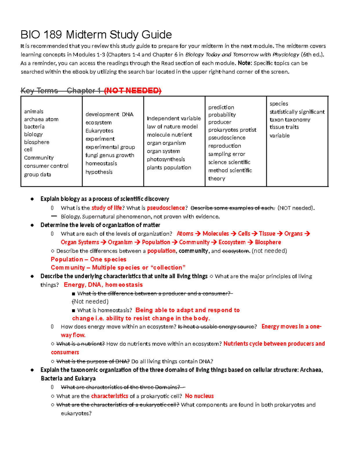 BIO 189 Midterm Study Guide: Key Concepts from Modules 1-3 - Studocu