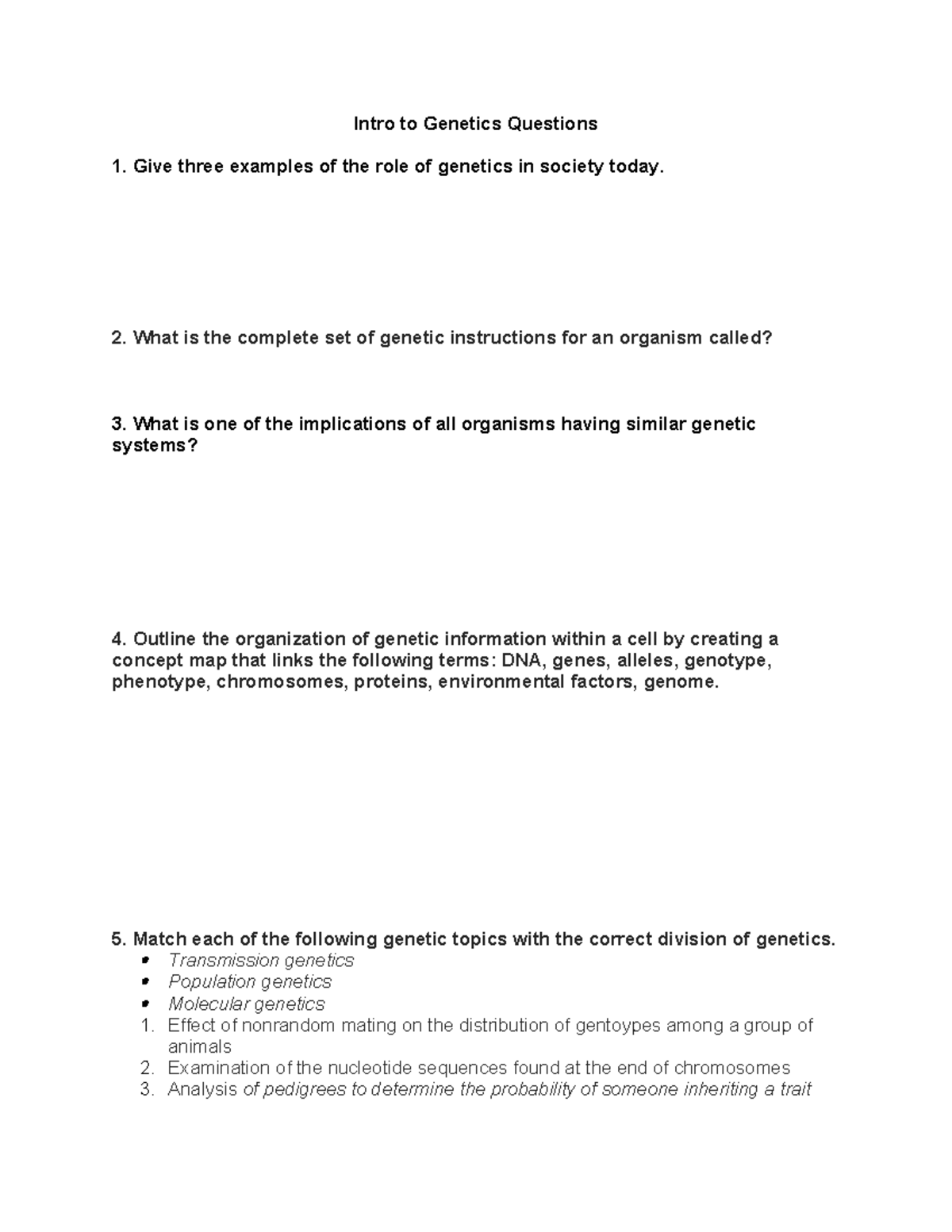 GEN 101: Intro to Genetics - Key Questions and Concepts - Studocu