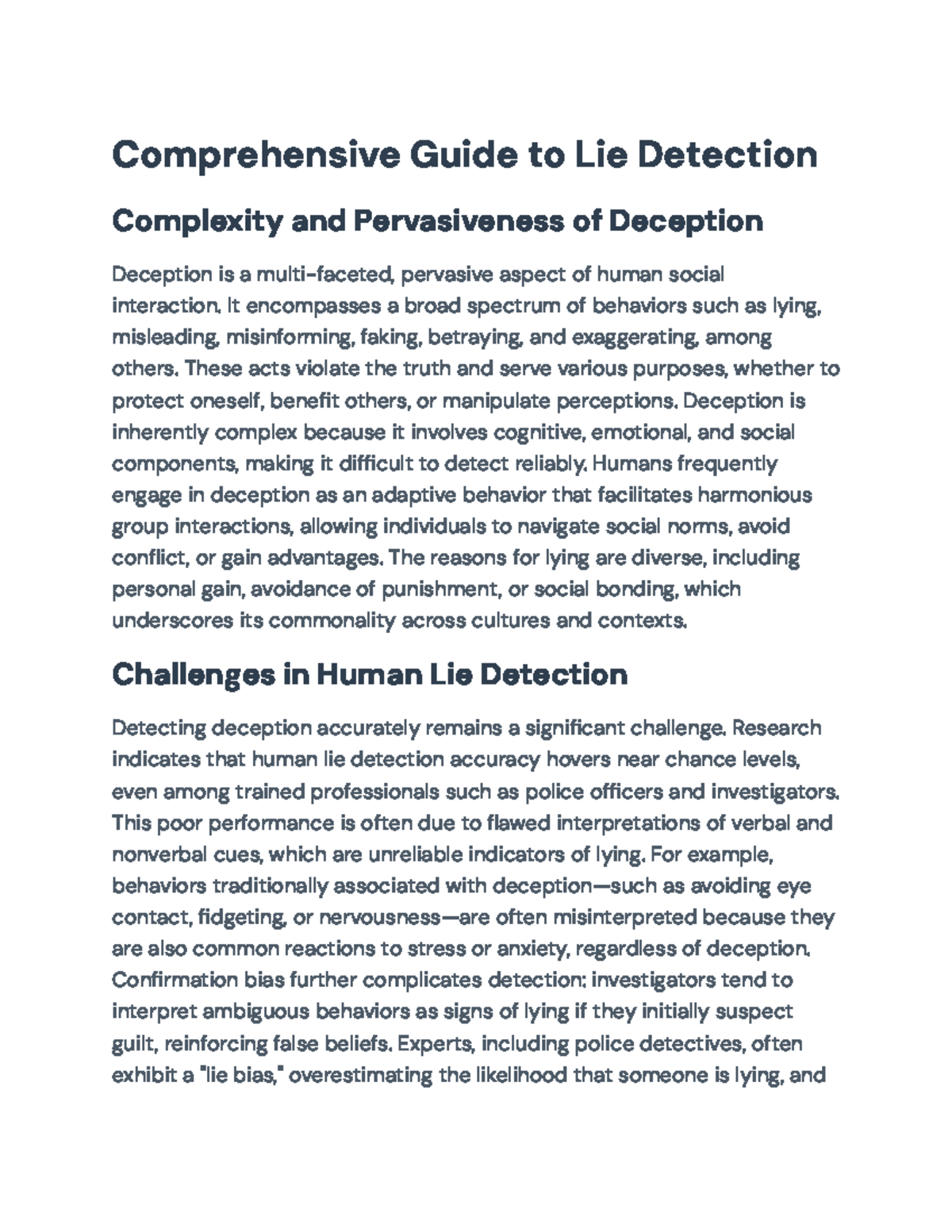 Comprehensive Guide to Lie Detection: Challenges, Techniques, and Insights - Studocu