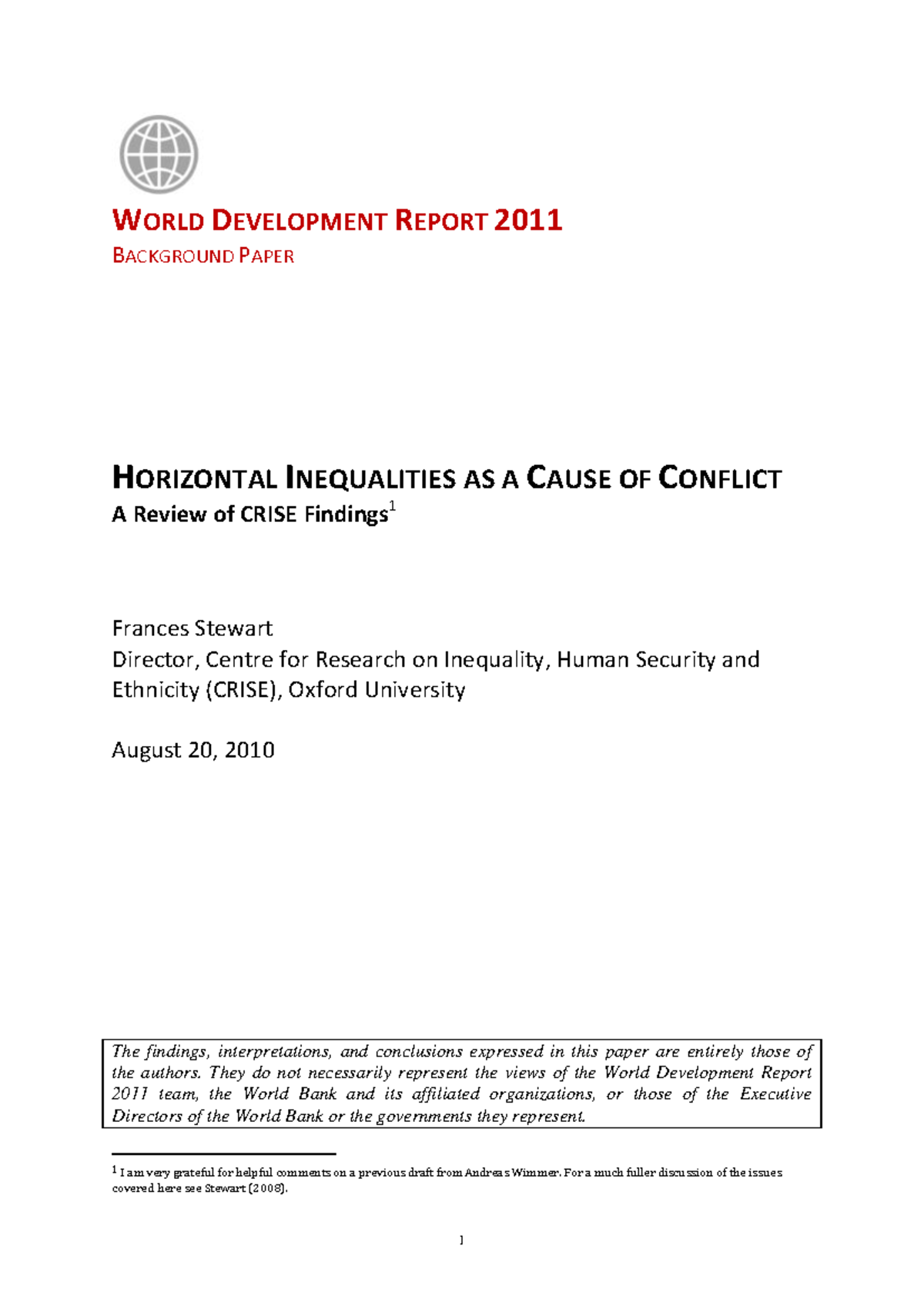 Horizontal Inequalities and Conflict: Insights from CRISE Findings ...