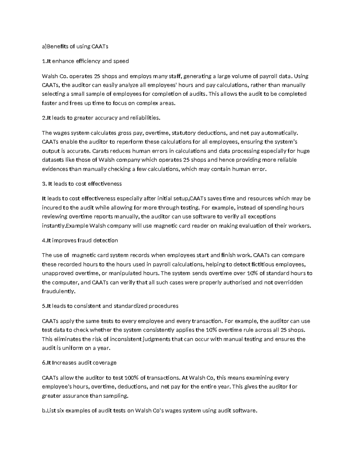 Audit Final: Benefits of CAATs in Walsh Co. Payroll System - Studocu