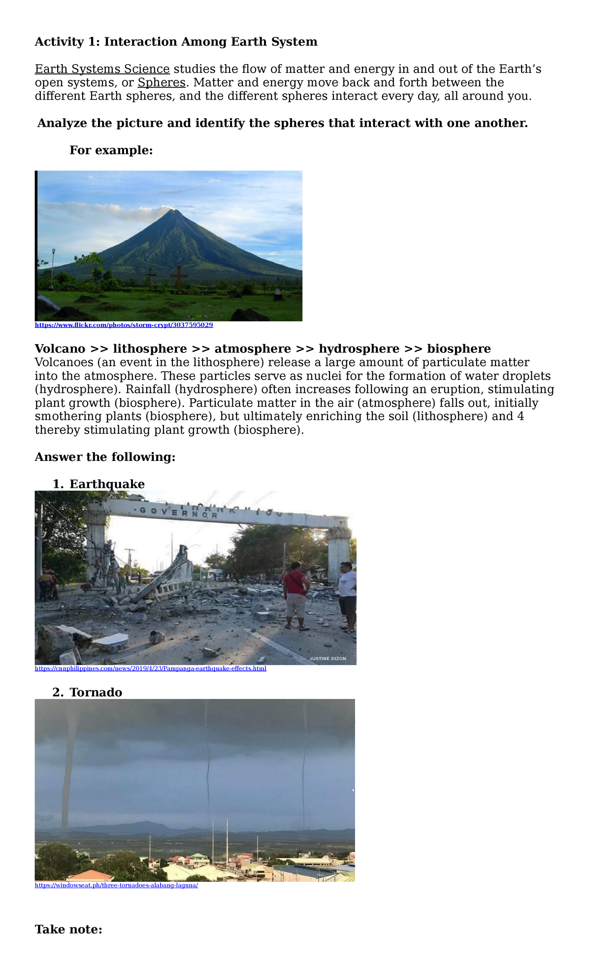 Activity 1: Interaction of Earth Spheres in Systems Science - Studocu