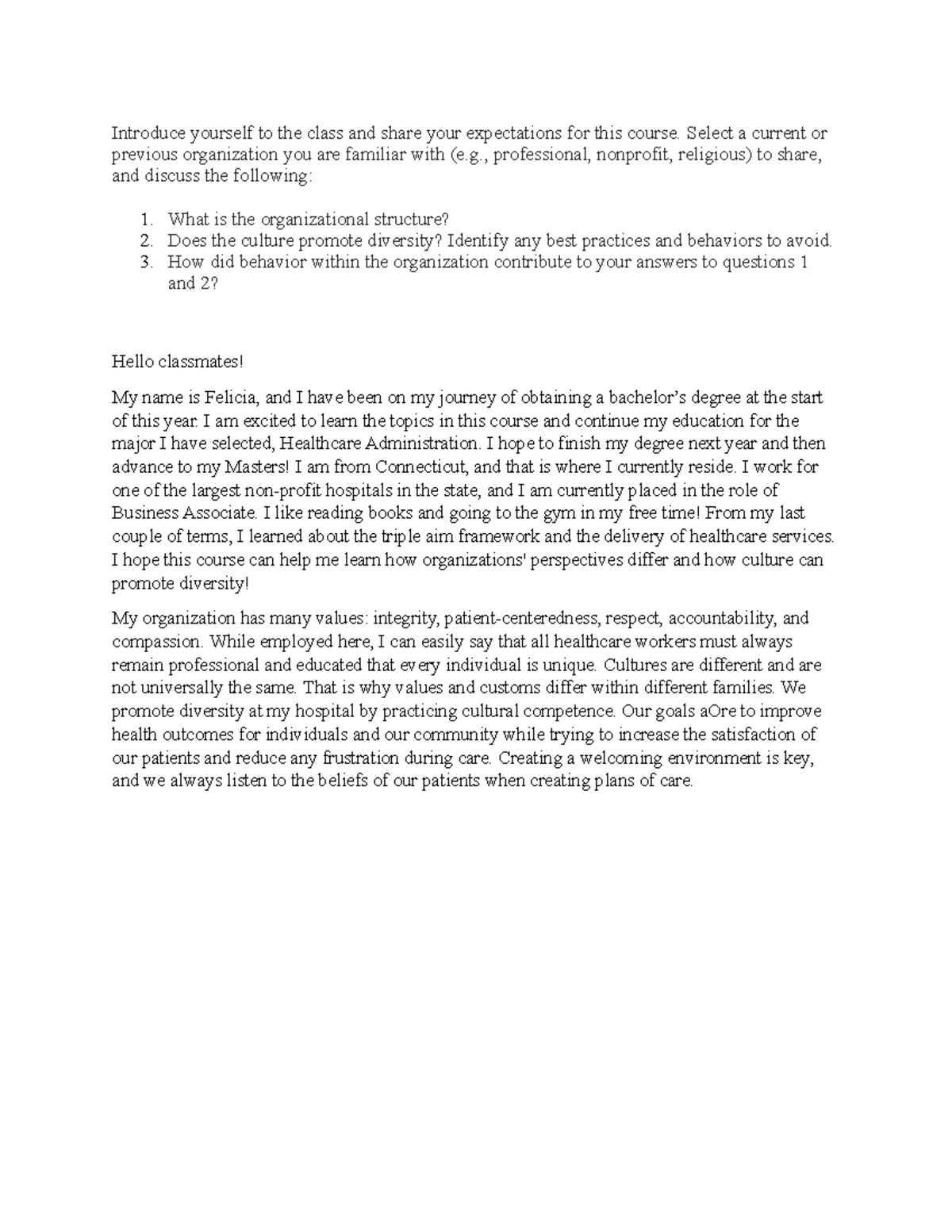 Module One- Discussion Post - Introduce yourself to the class and share ...