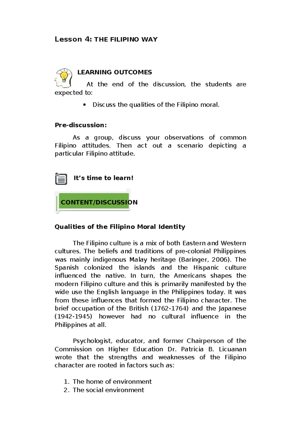 Ethics CH1 L4: Understanding the Filipino Moral Identity - Studocu