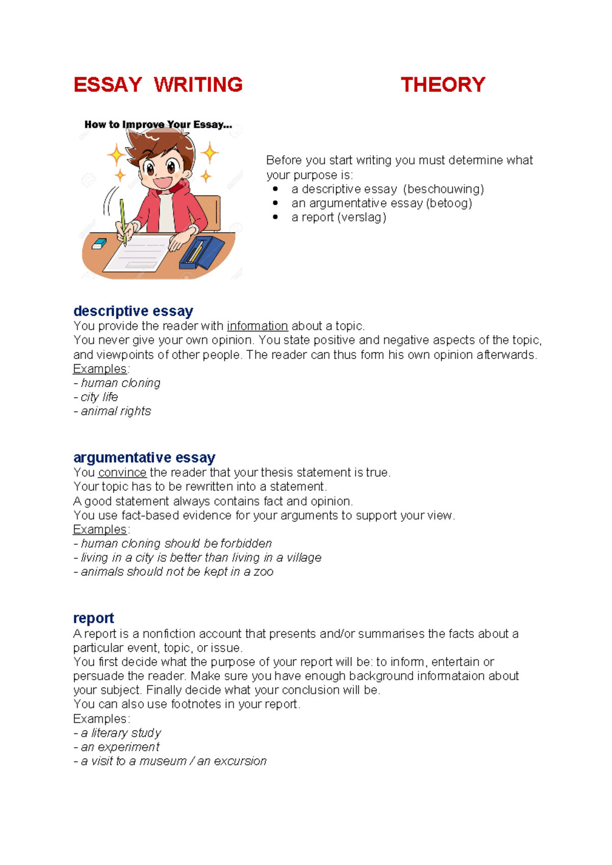 2022 Essay Writing Theory: Descriptive, Argumentative & Report Styles ...