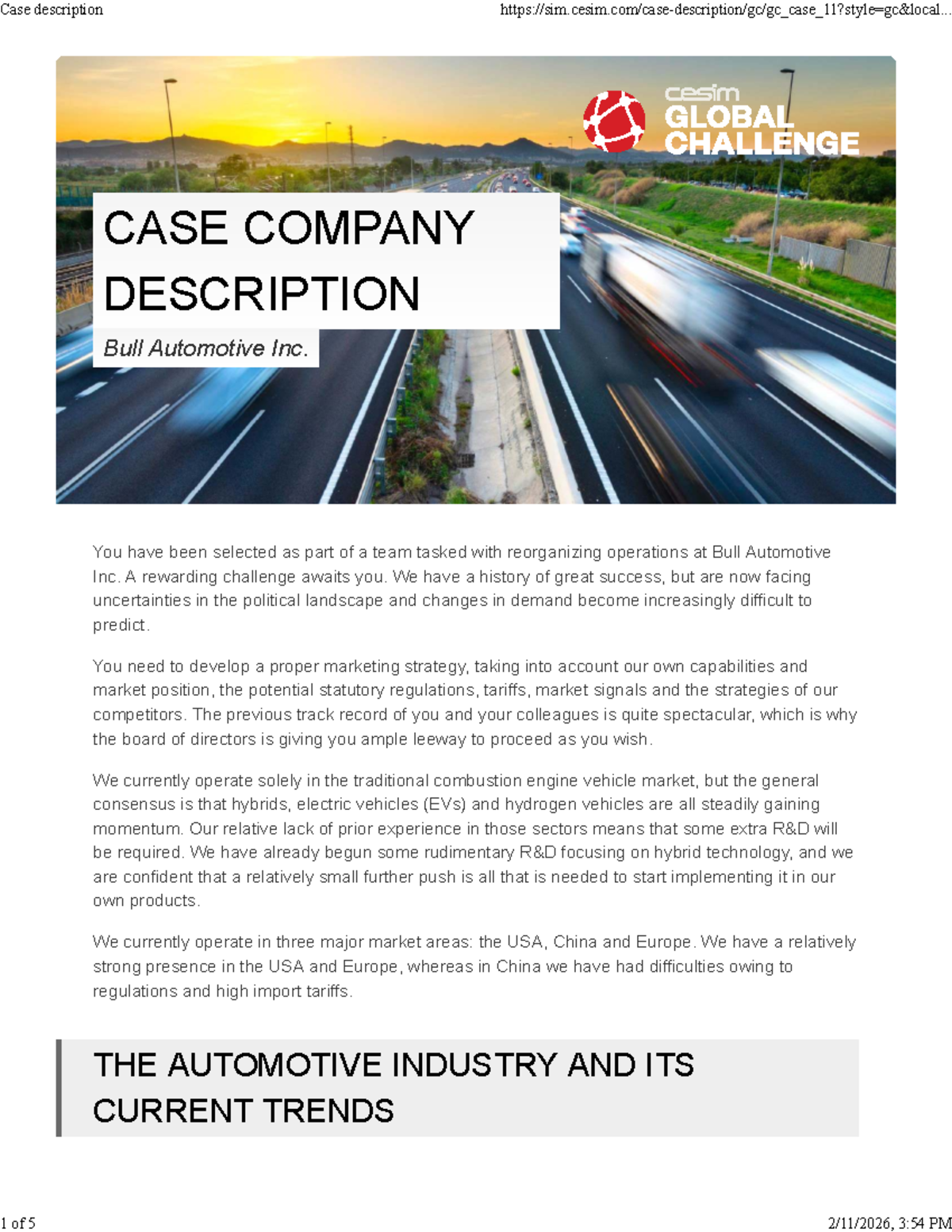 Case Study: Business Strategy for Bull Automotive Inc. - Studocu