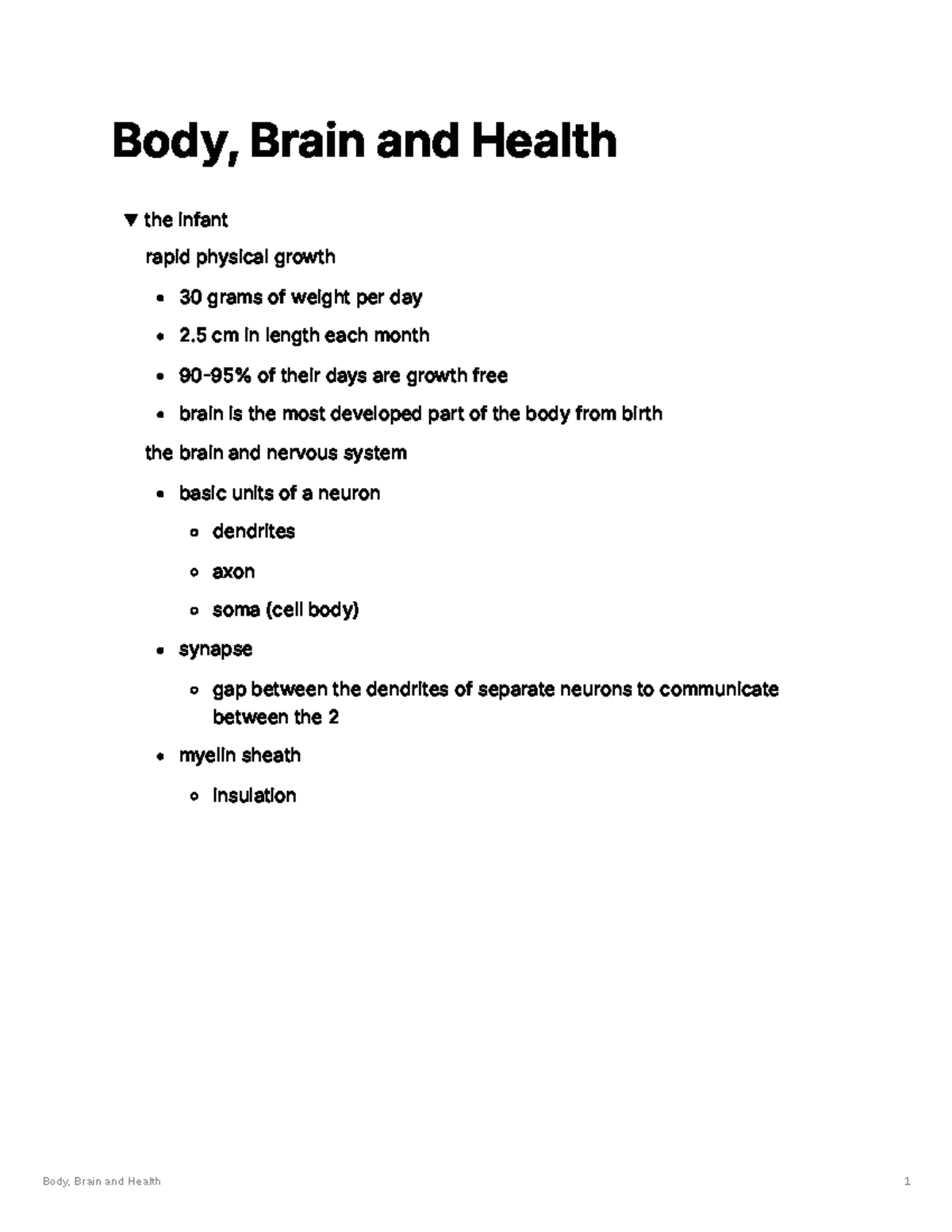 Body, Brain and Health - Lecture 3 Notes on Development - Studocu