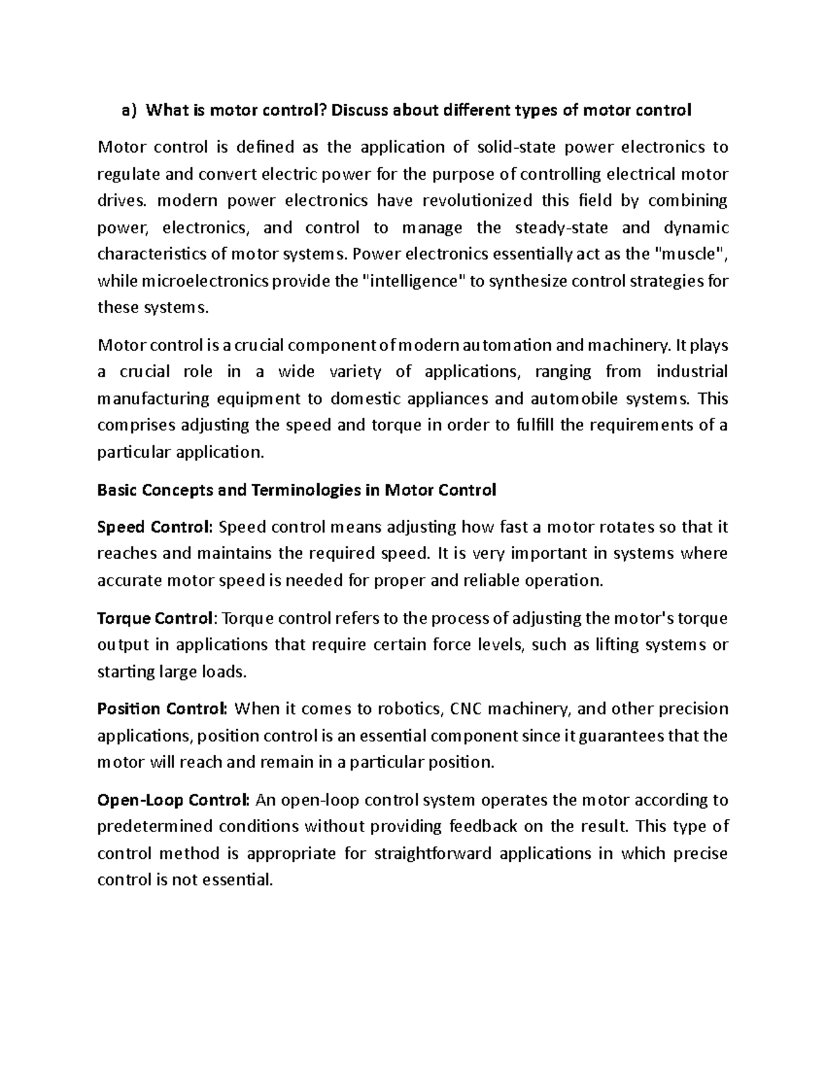 Motor Control: Types, Principles, and Applications in Power Electronics - Studocu