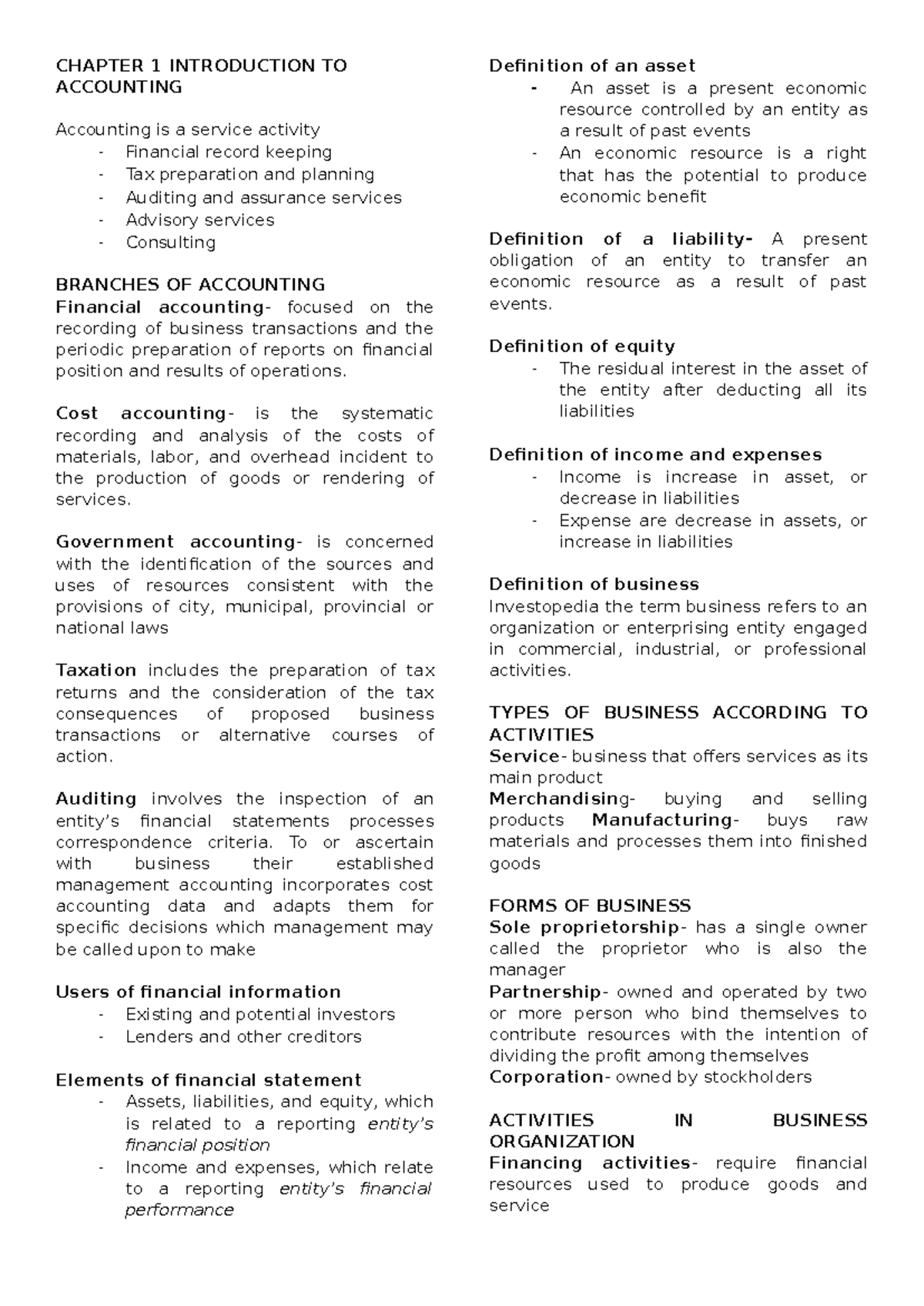 CHAPTER 1: INTRODUCTION TO ACCOUNTING - Basic Concepts and Principles ...