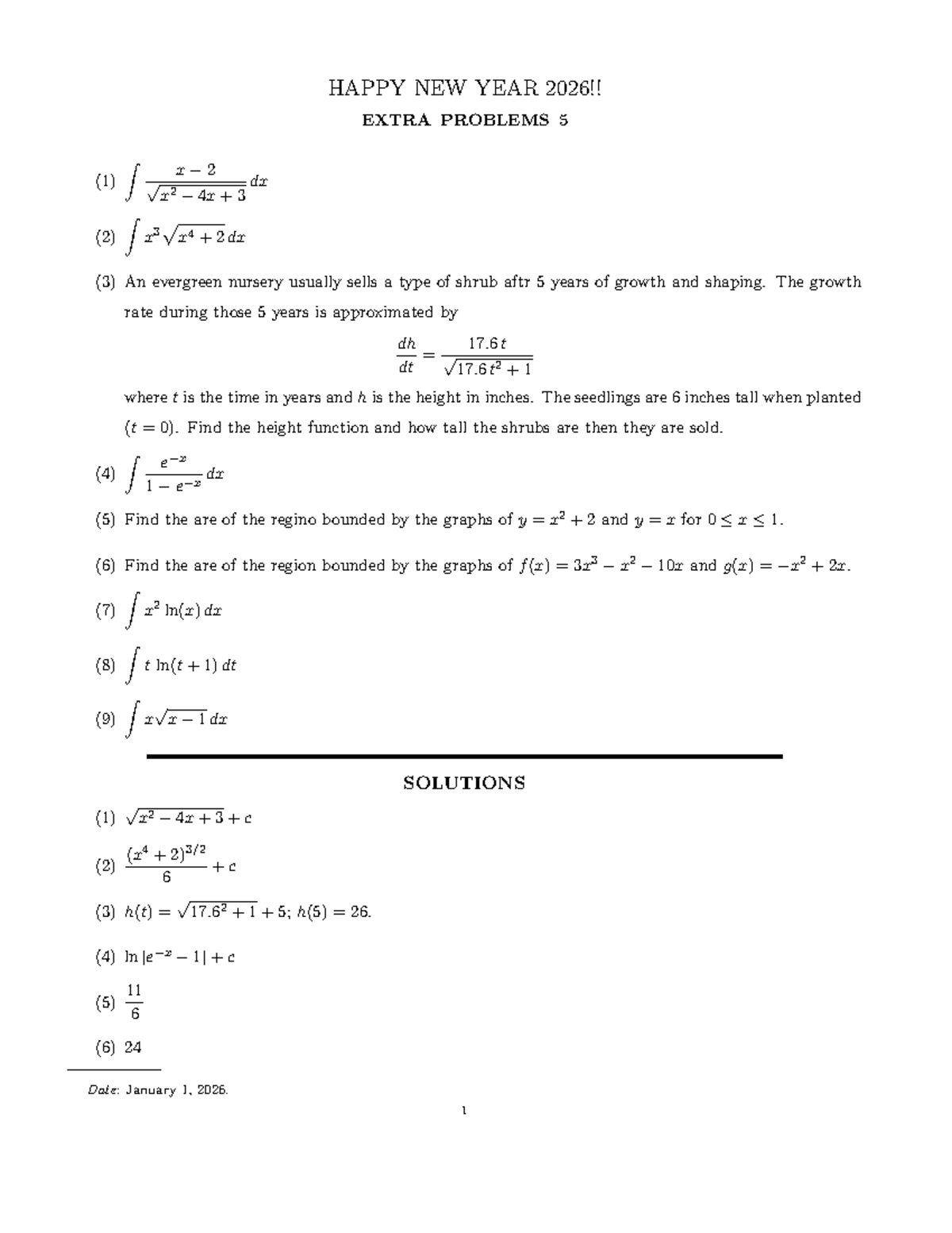 Extra Problems 5 for Math Course - Happy New Year 2026! - Studocu