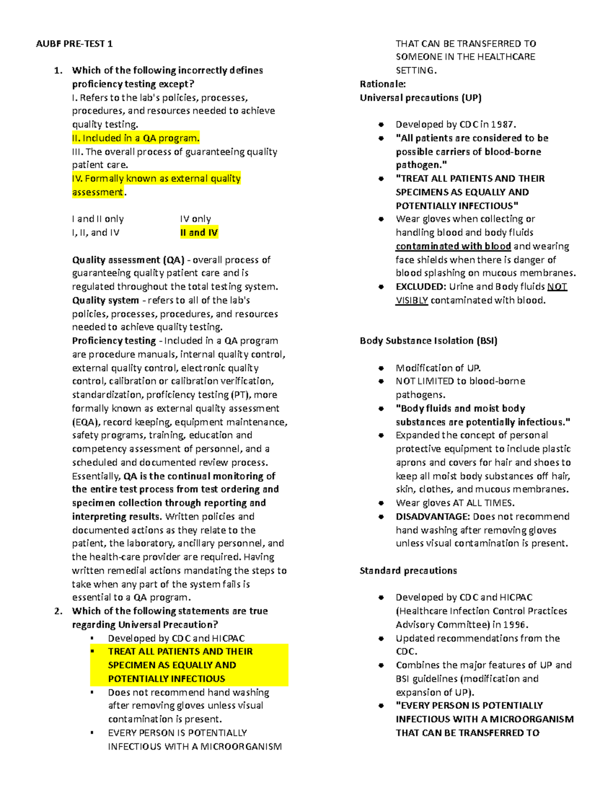 AUBF PRE-TEST 1 and POST-TEST 1 Review Questions - Studocu