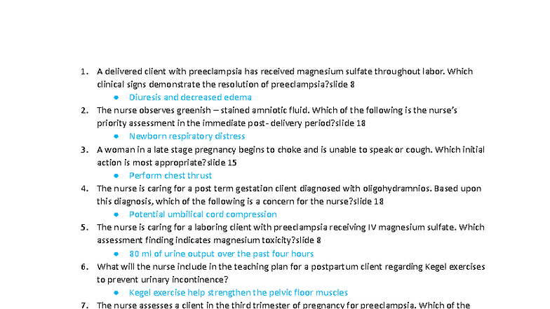 MAT. Exam 2 - Nursing Care in Obstetrics and Preeclampsia Management ...