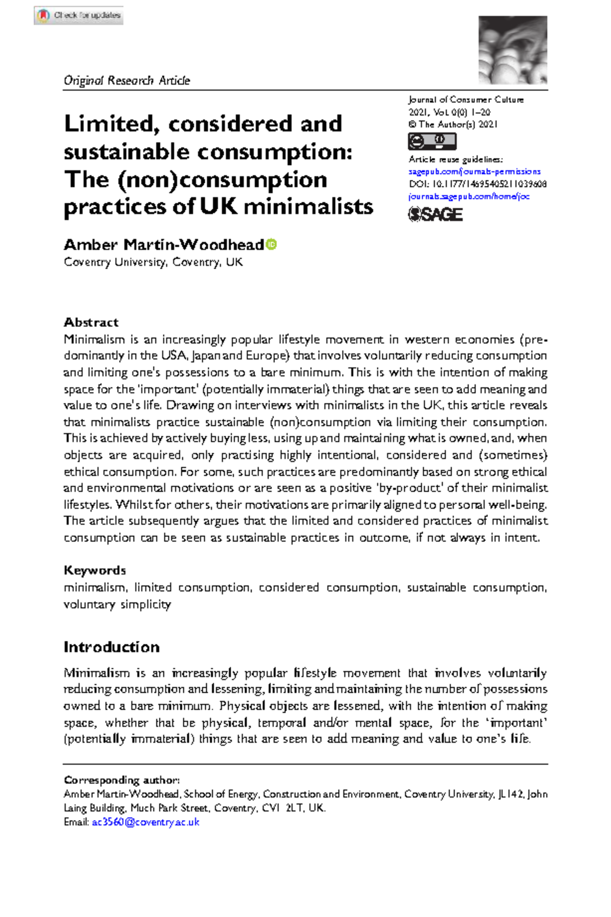 "Consumer Practices of UK Minimalists: Insights on Limited ...